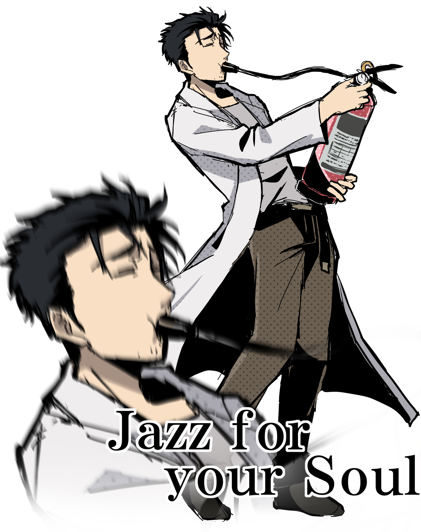 Safebooru - 1boy black hair brown hair closed eyes coat english text ...