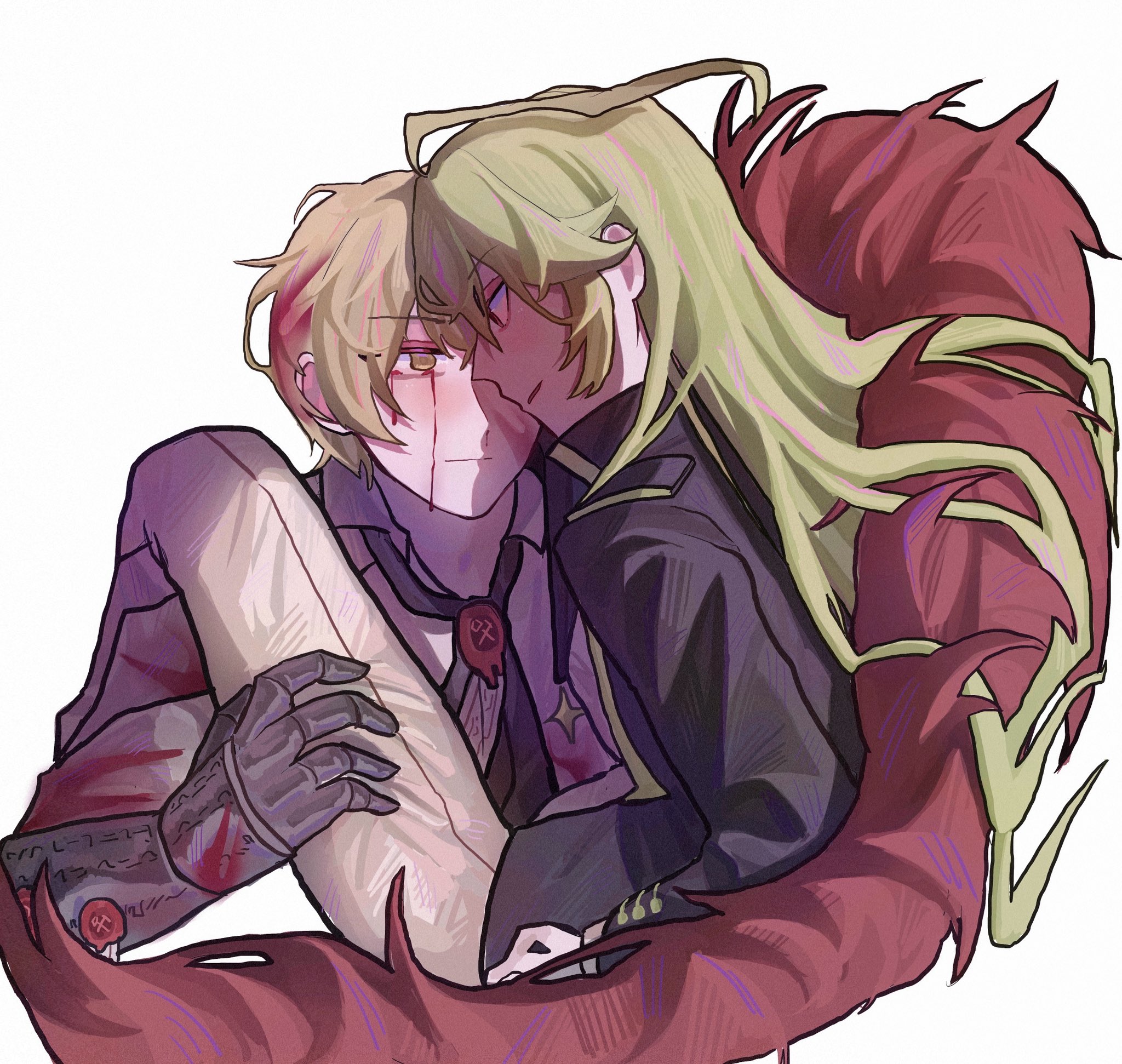 Safebooru - 1boy 1girl ascot black ascot black coat blonde hair blood ...