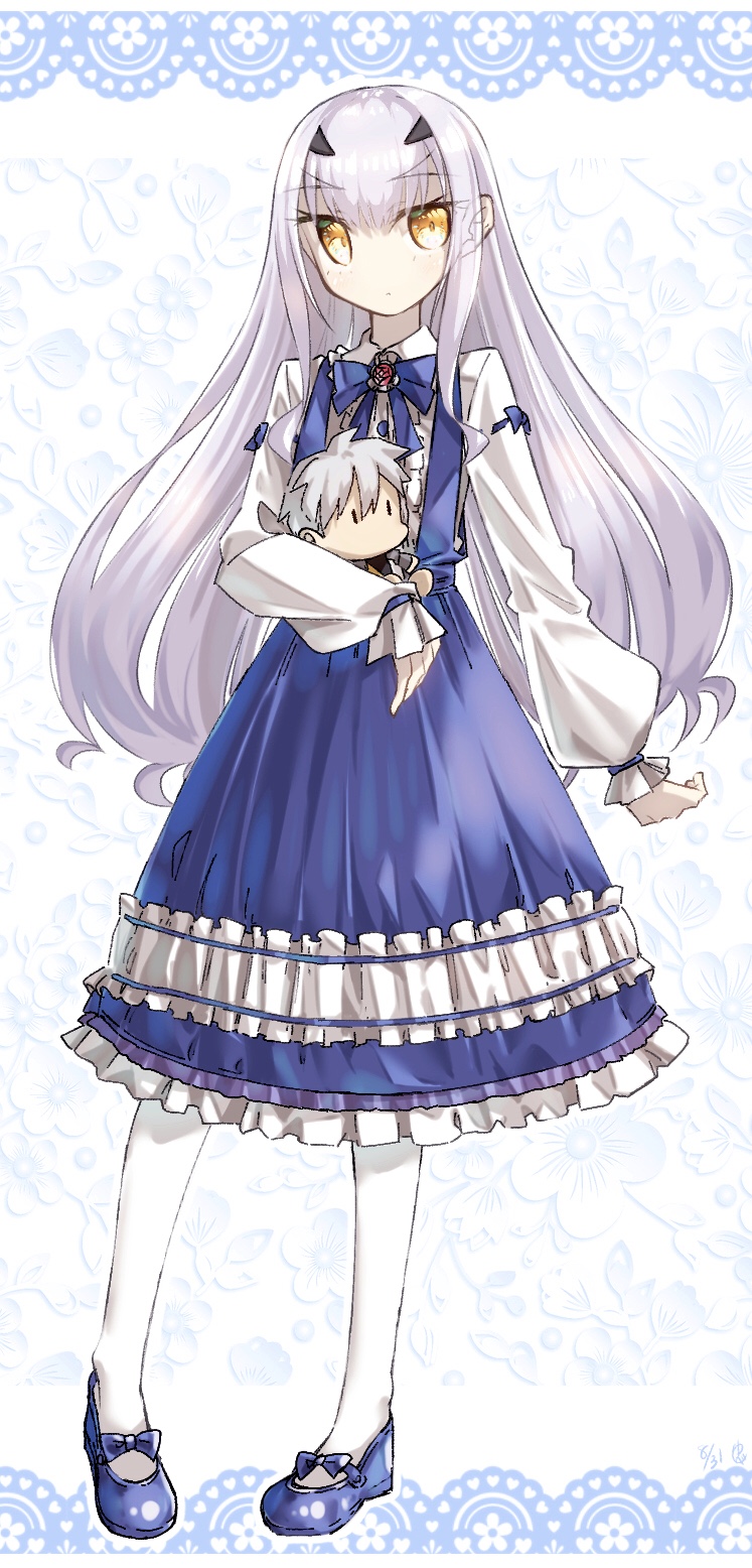 Safebooru - 1girl blue dress blue shoes bow bowtie breasts collared ...