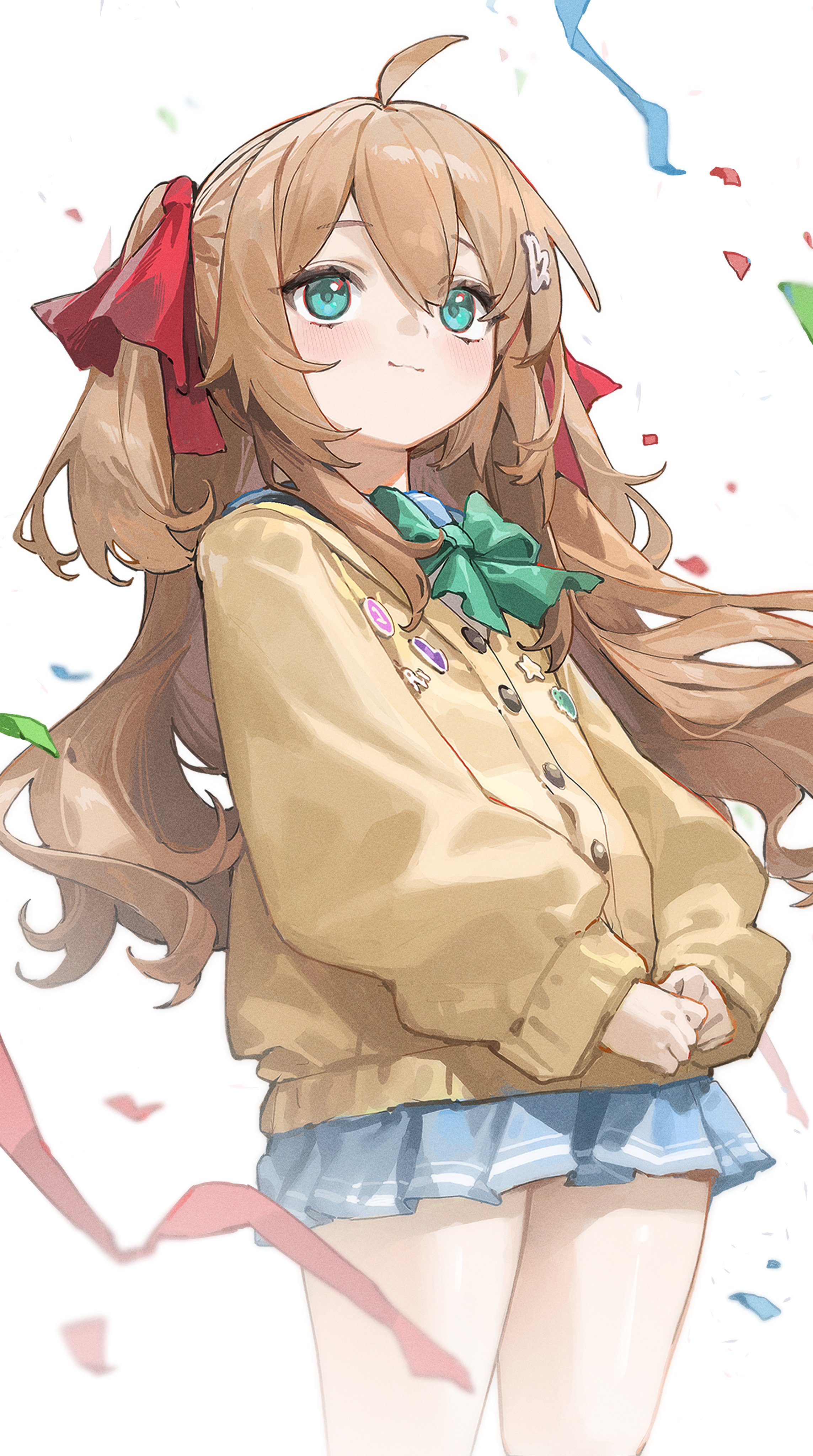 Safebooru - 1girl absurdres ahoge badosan21 blue eyes blue skirt bow ...