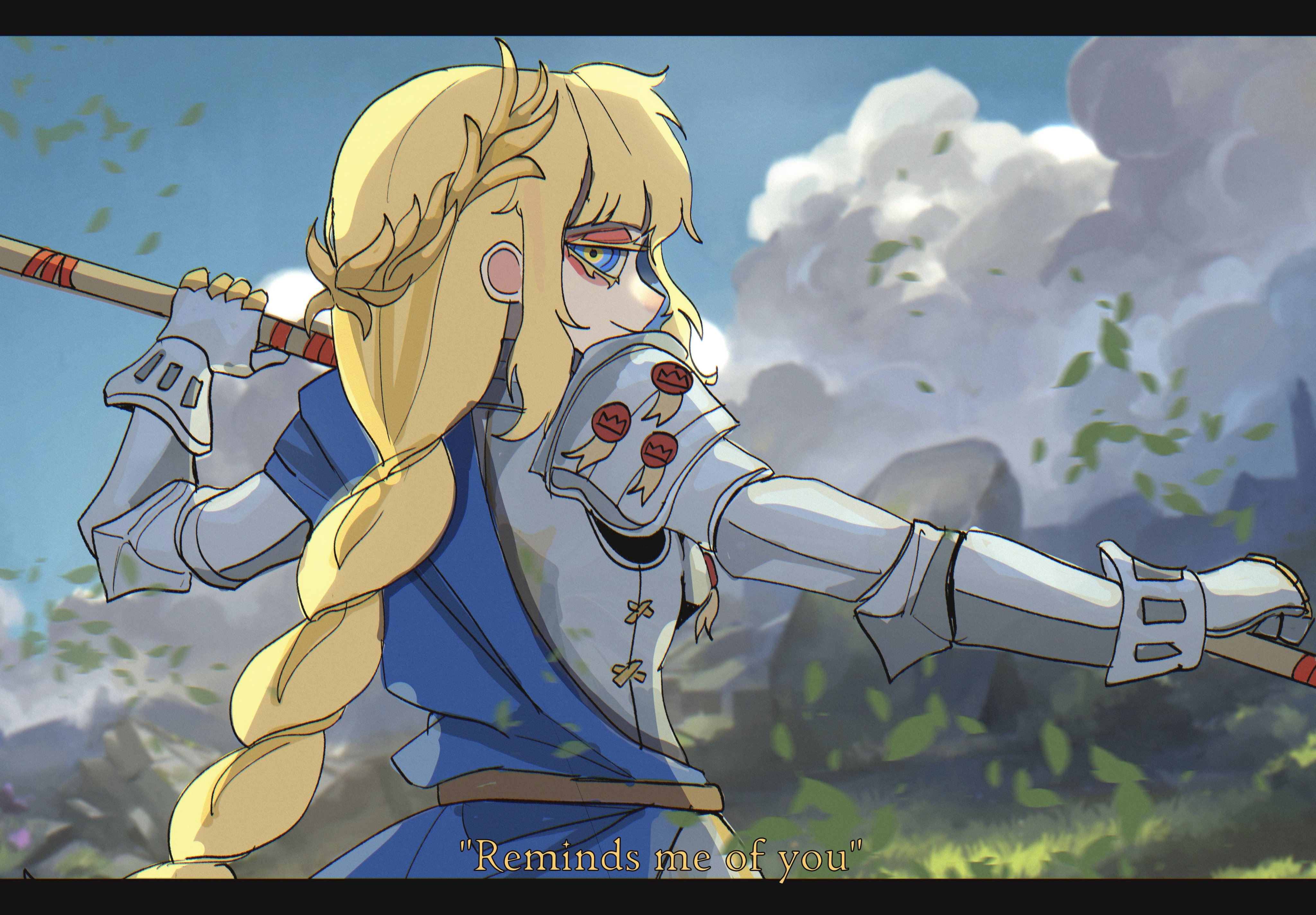 Safebooru - 1girl absurdres ahoge armor basedbinkie blonde hair blue ...