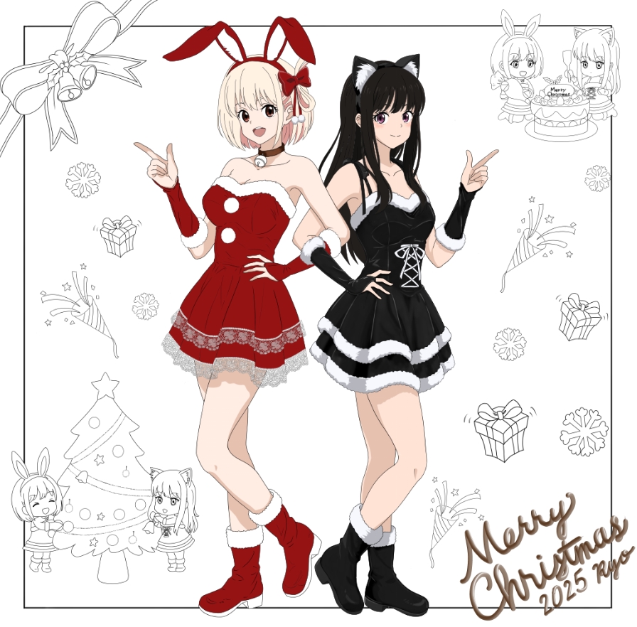 Safebooru - 2girls alternate costume animal ears bell black boots black ...