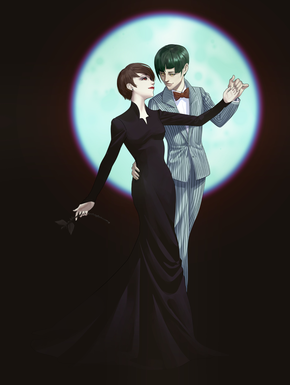 Safebooru - black background black dress black eyeshadow black flower ...