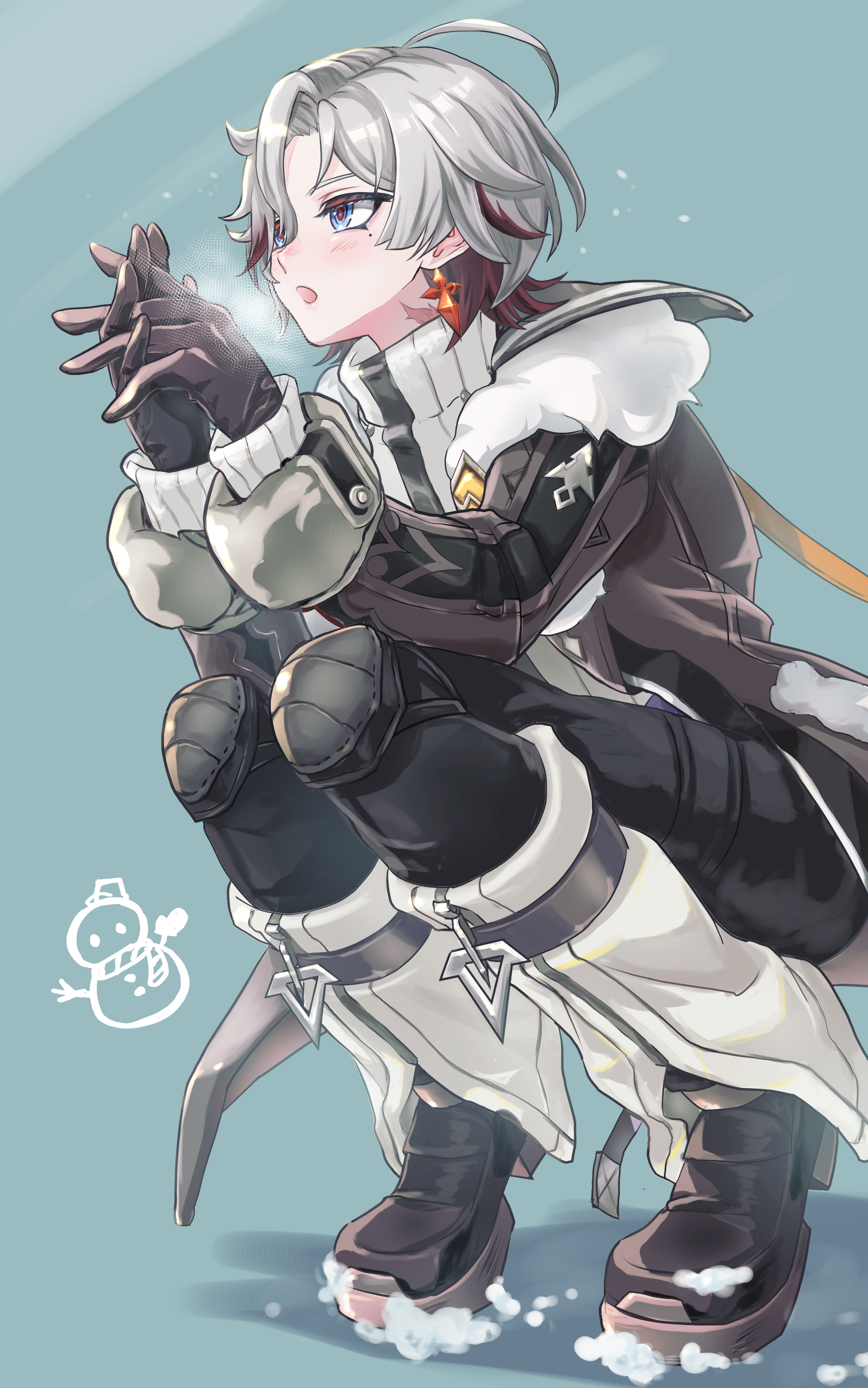 Safebooru - 1boy absurdres ahoge black gloves earrings fur collar ...