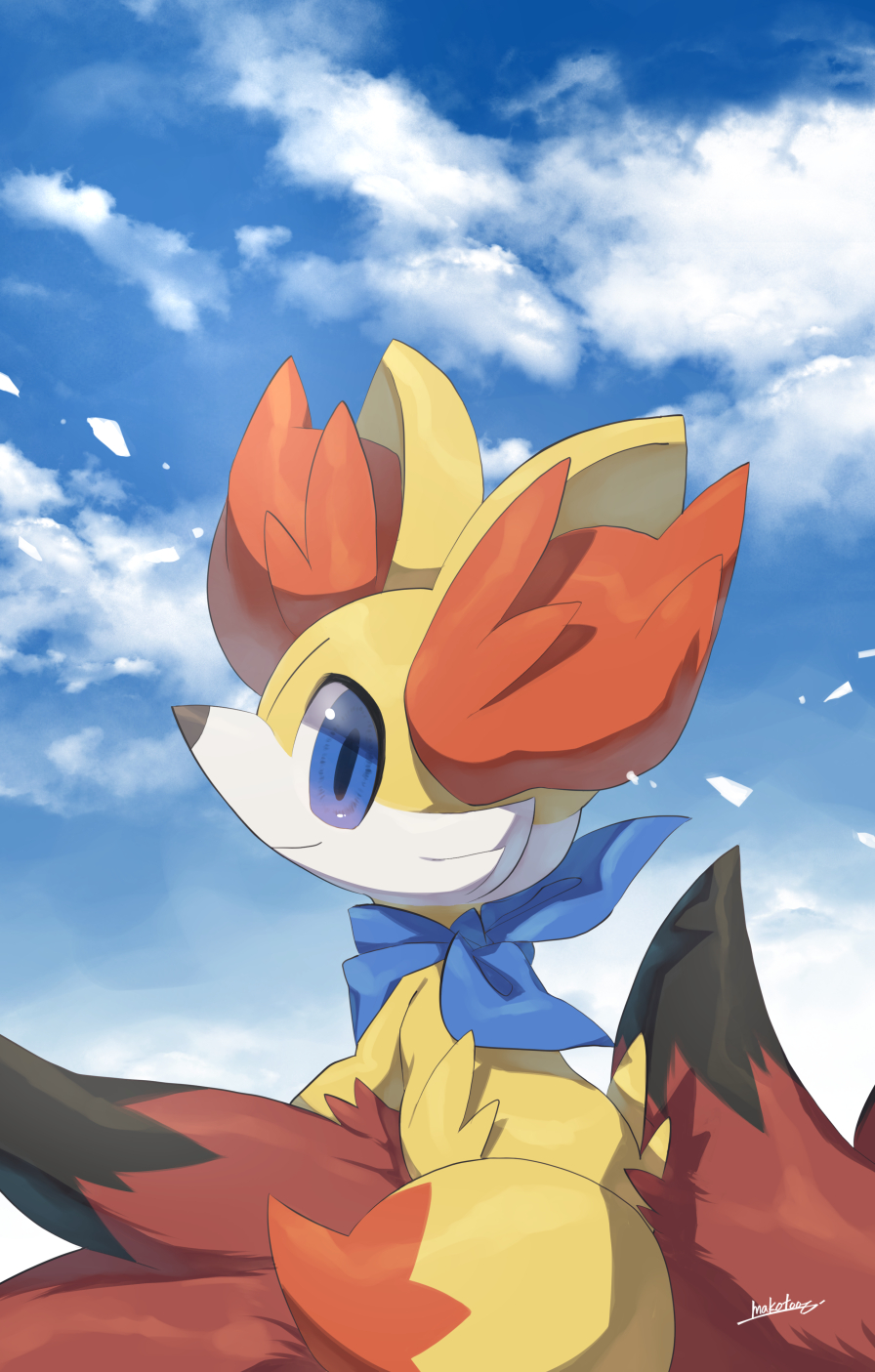 Safebooru - blue scarf blue sky clothed pokemon clouds fennekin highres ...