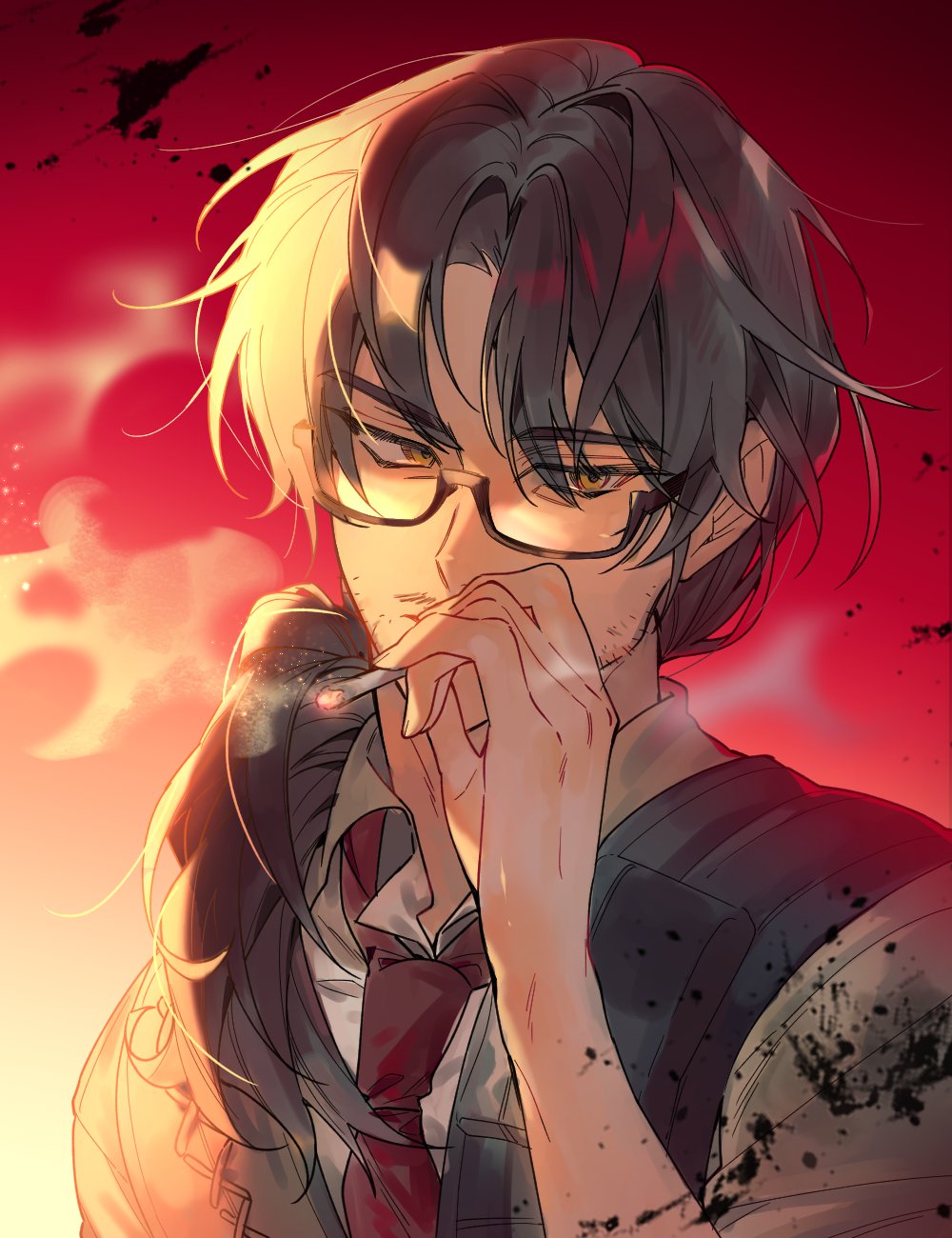 Safebooru - 1boy brown eyes brown hair cigarette galbi nyam gregor (limbus company) highres ...