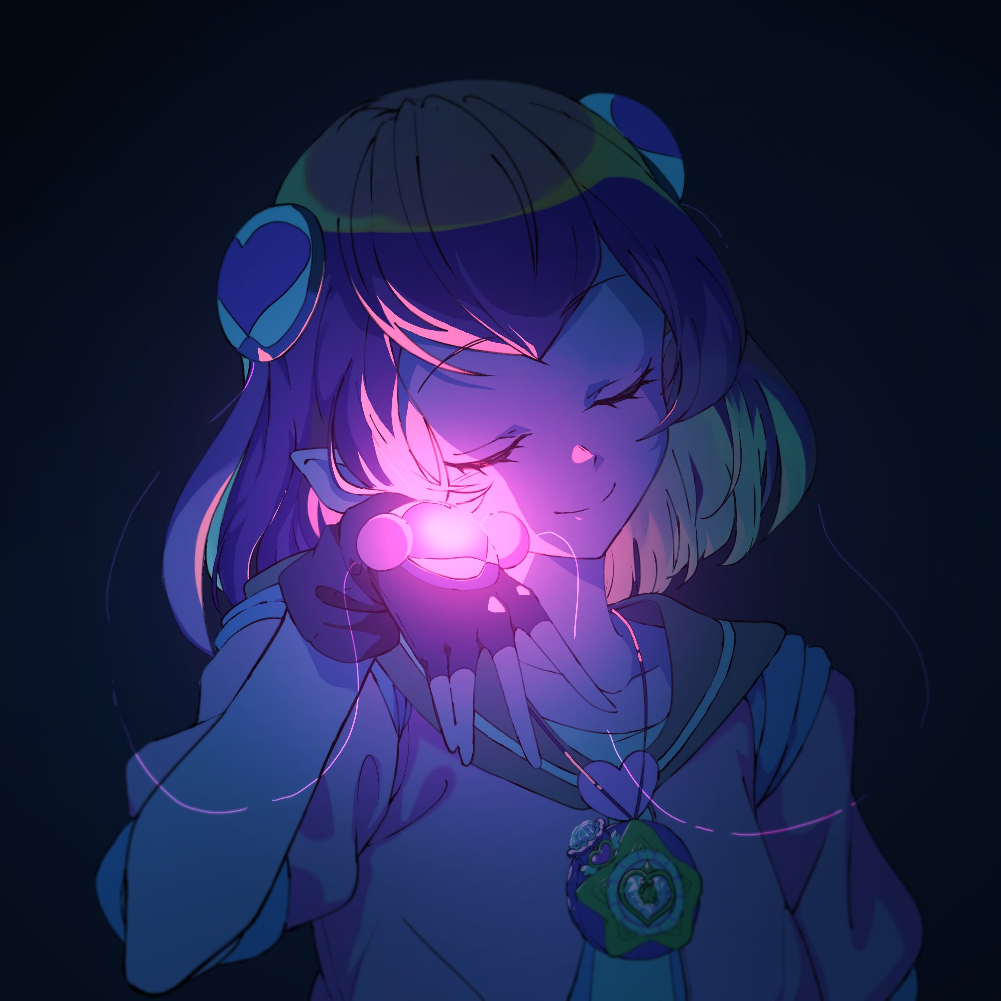 Safebooru - 1girl antennae aqua hair black background closed eyes ...