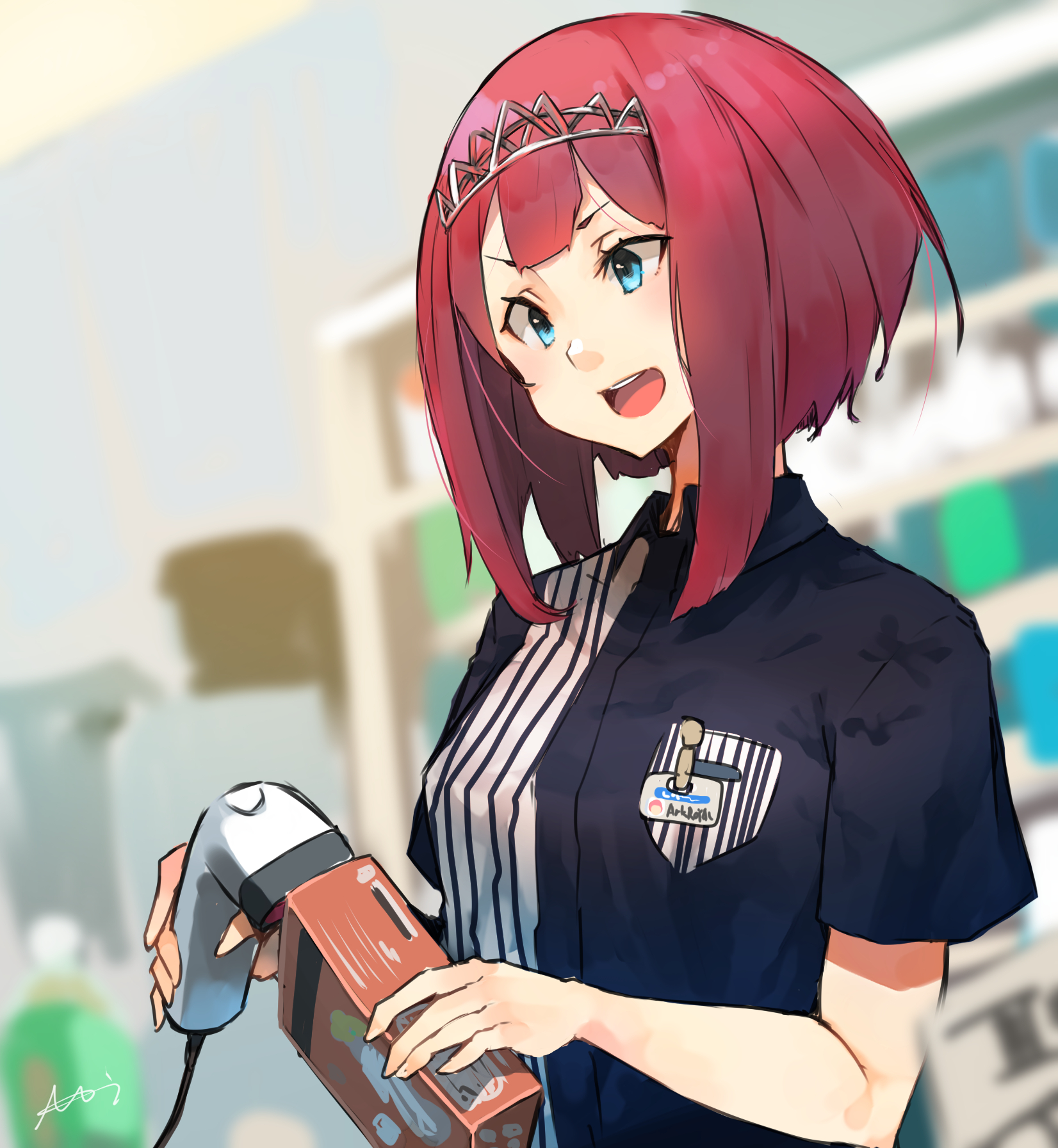 Safebooru - 1girl ark royal (kancolle) barcode scanner blue eyes blurry ...