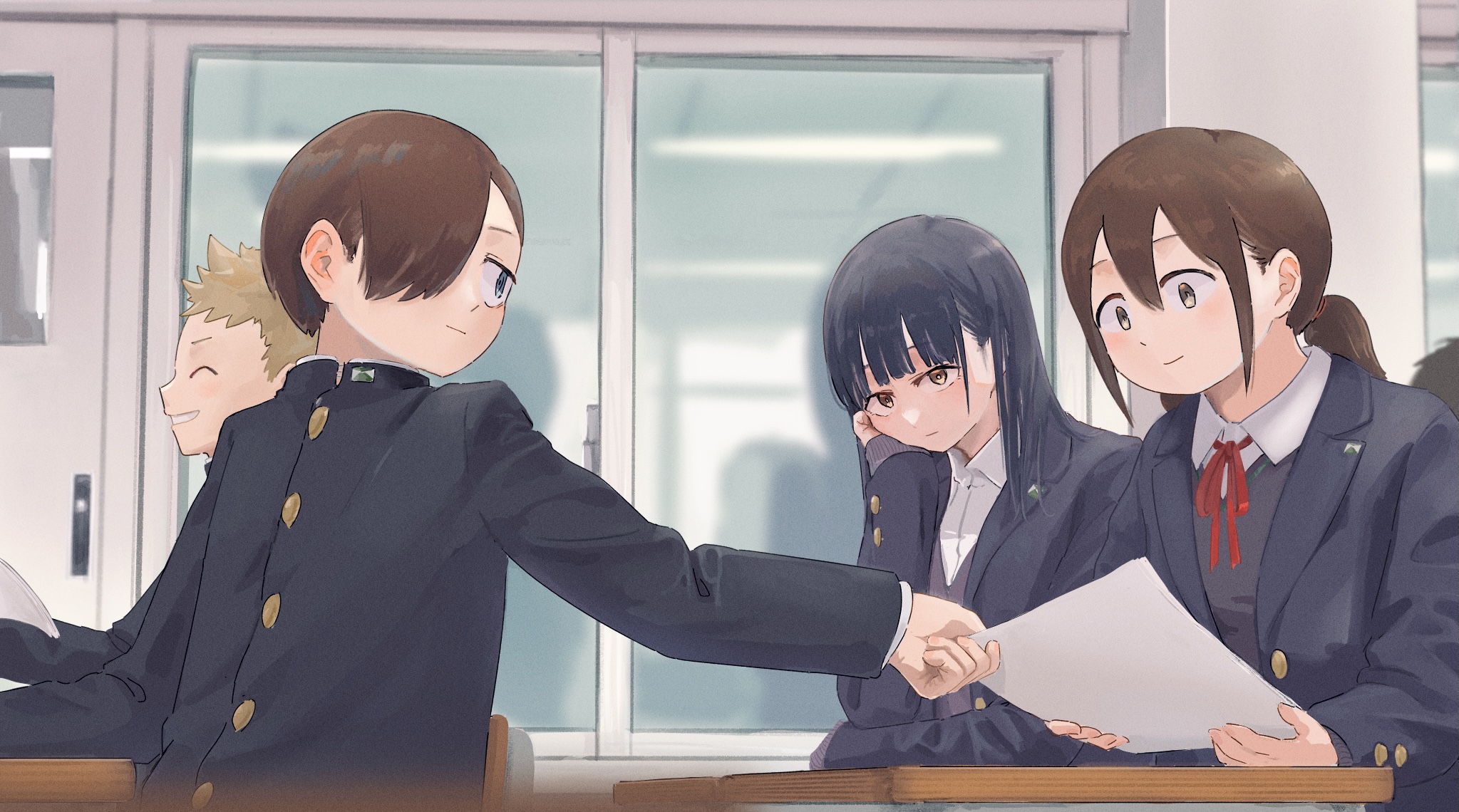 Safebooru 2boys 2girls Adachi Shou Blue Eyes Boku No Kokoro No Yabai 0938