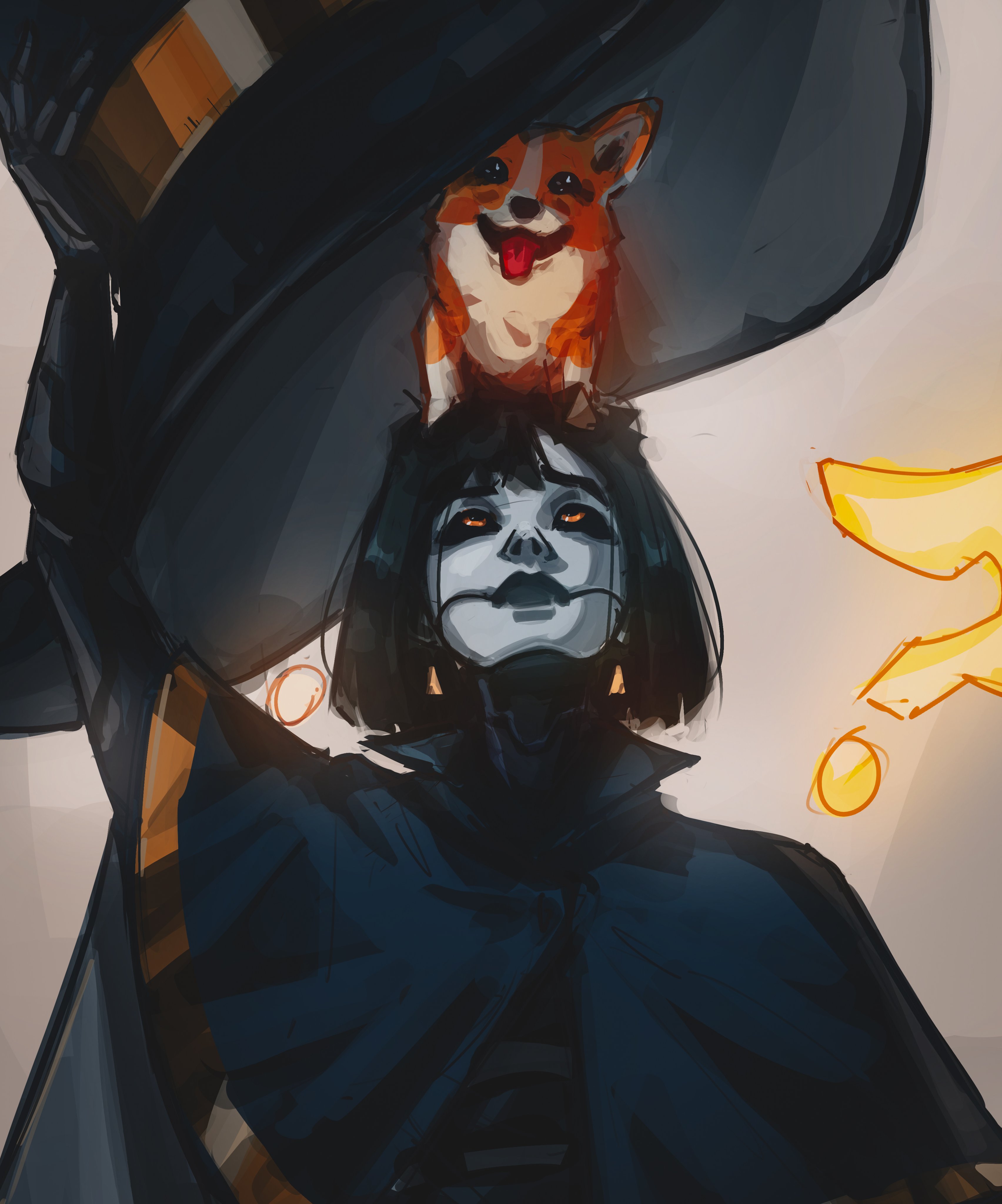 Safebooru - 1girl ? absurdres animal animal on head black hair black ...