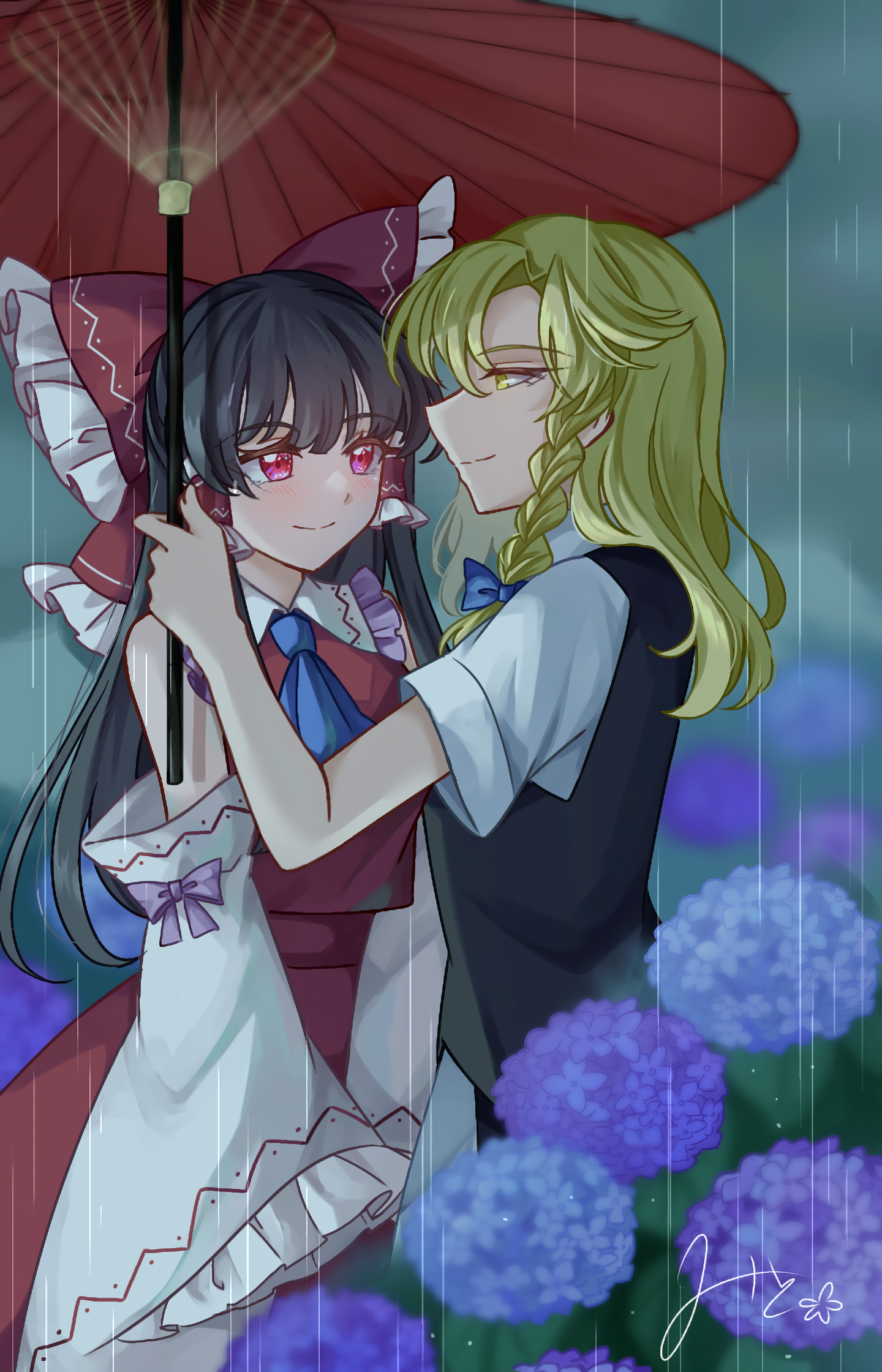 Safebooru - 2girls ascot blonde hair blue ascot blue bow blue flower ...