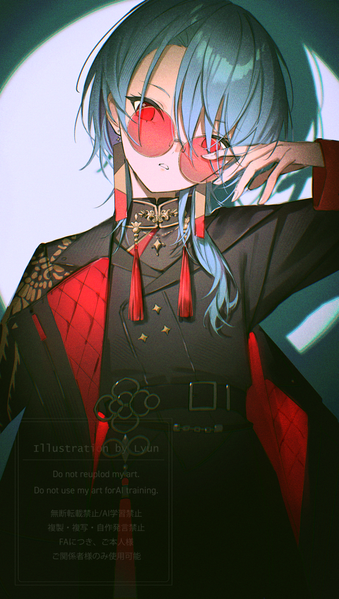 Safebooru - 1girl adversarial noise black coat black suit blue hair ...