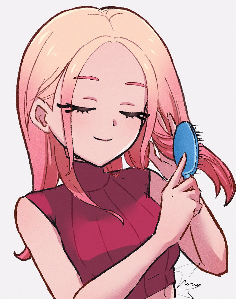 Safebooru - 1girl brushing hair brushing own hair closed eyes closed ...