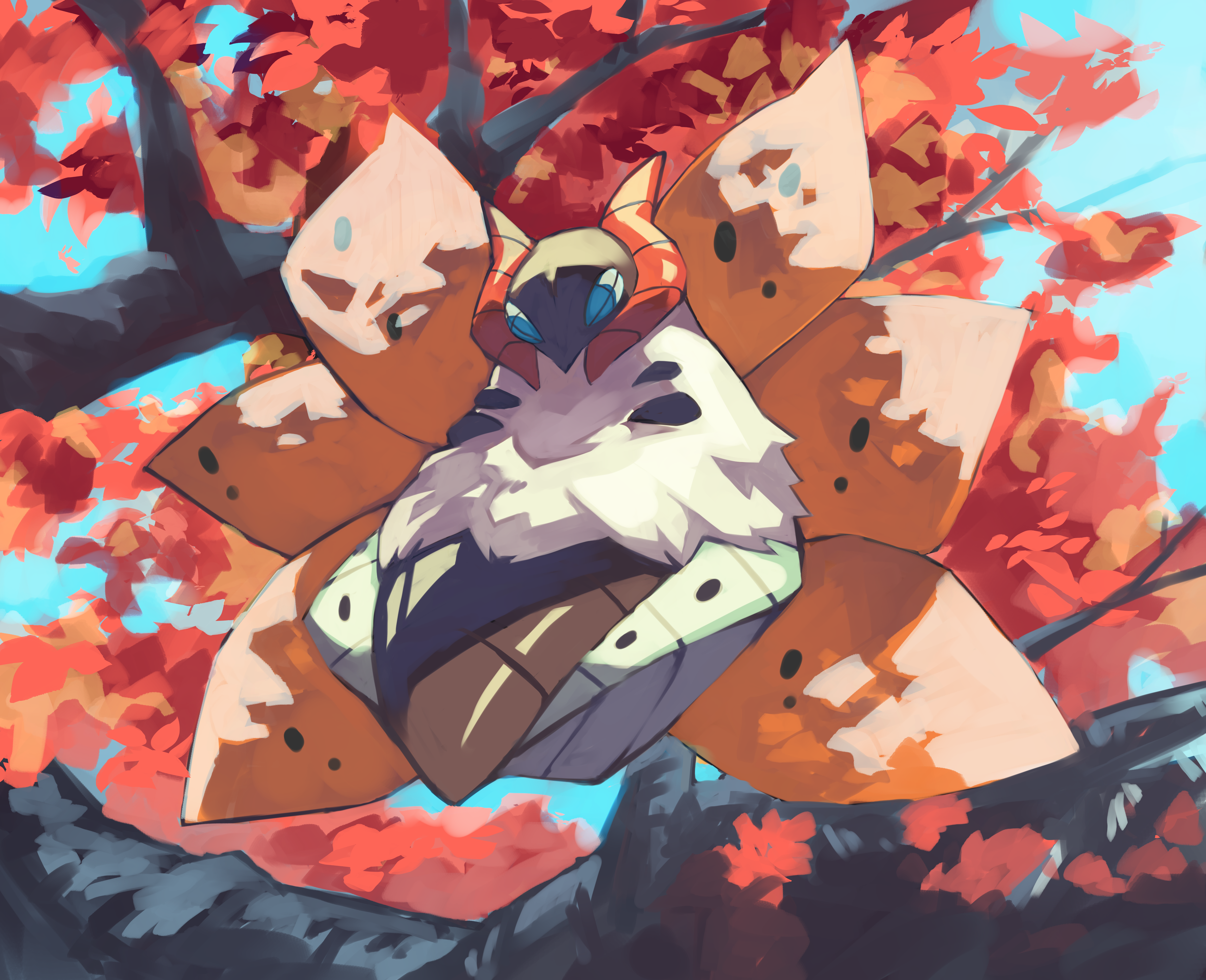 Safebooru - absurdres autumn leaves blue eyes blue sky bug commentary ...