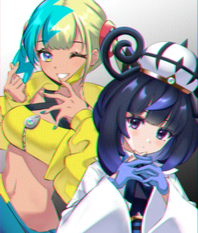 Safebooru - 2girls ;d adversarial noise bandeau black dress black hair ...