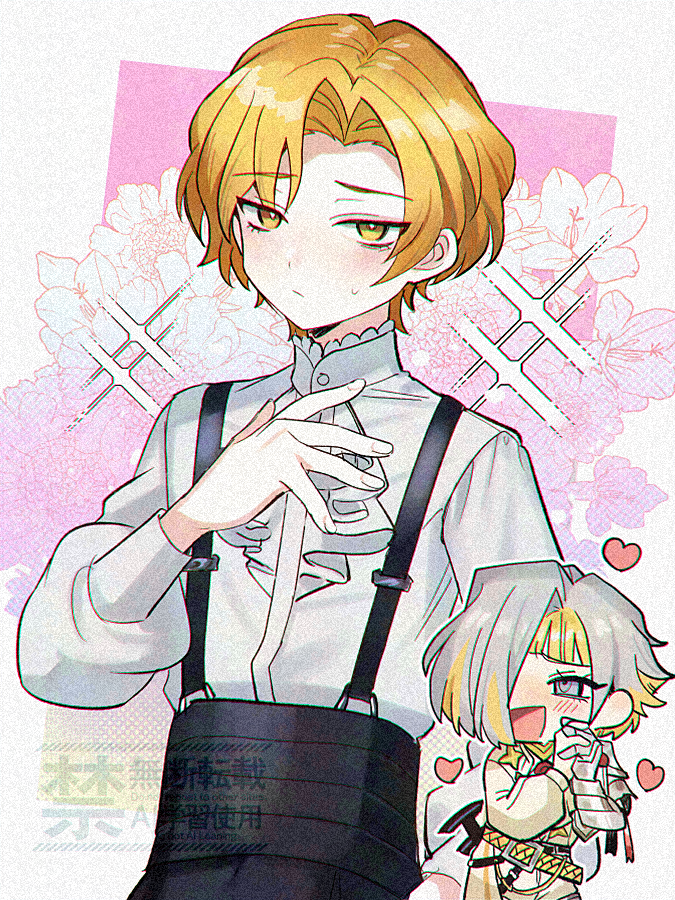 Safebooru - 1boy 1girl ascot blonde hair blush chibi commentary request ...