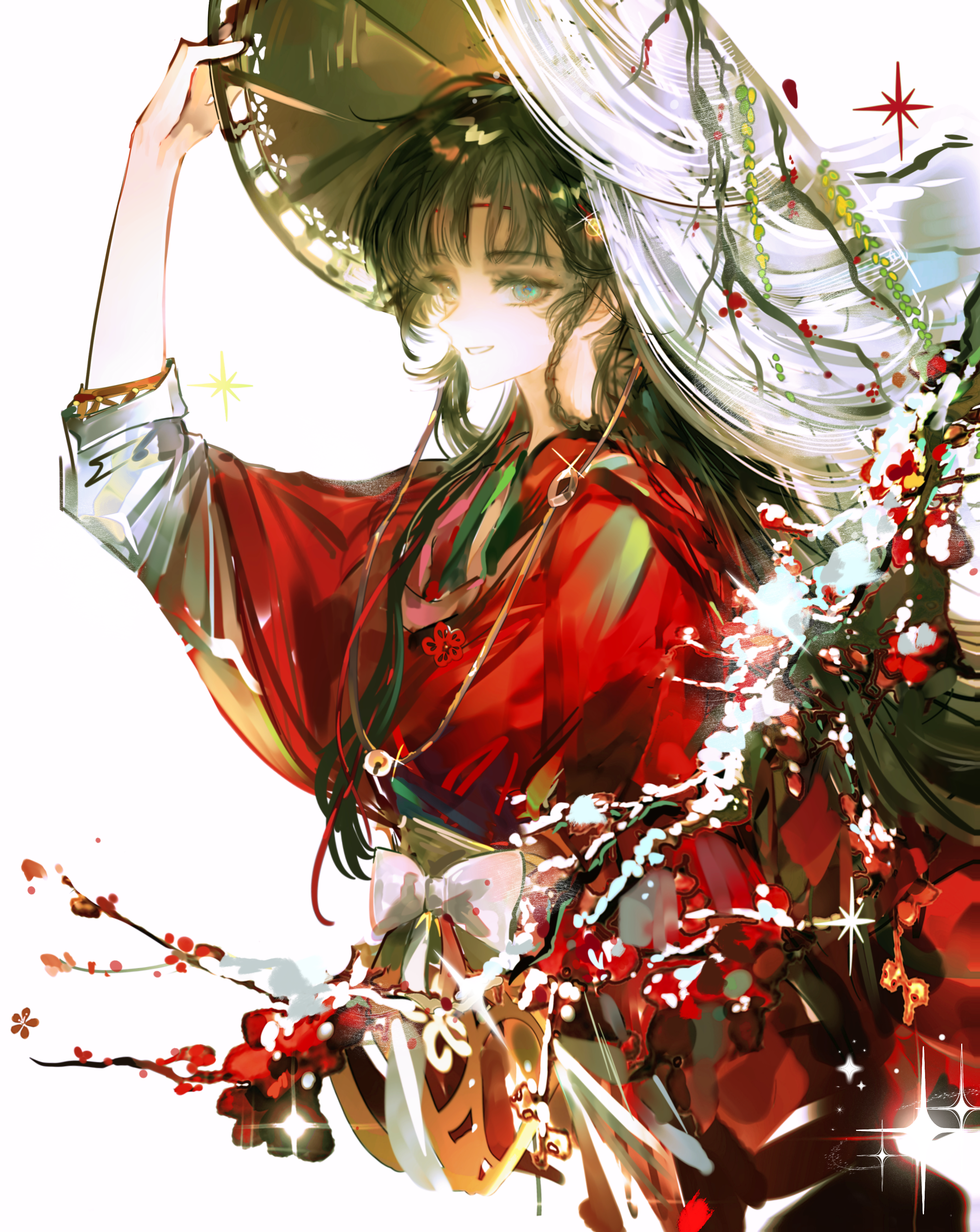 Safebooru - 1girl absurdres black hair blue eyes branch chinese clothes ...