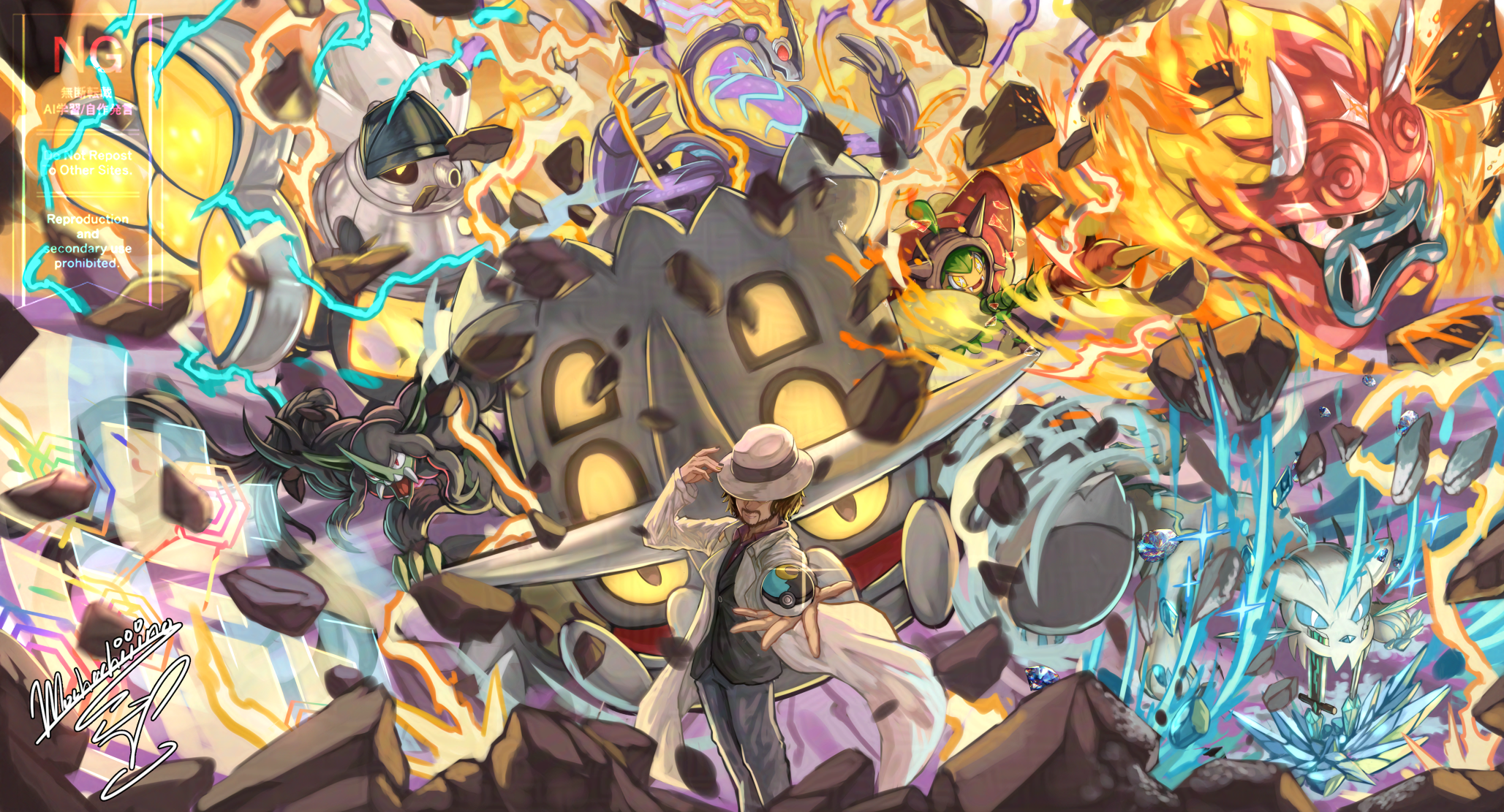 Safebooru - 1boy alternate eye color bastiodon black vest brown hair ...