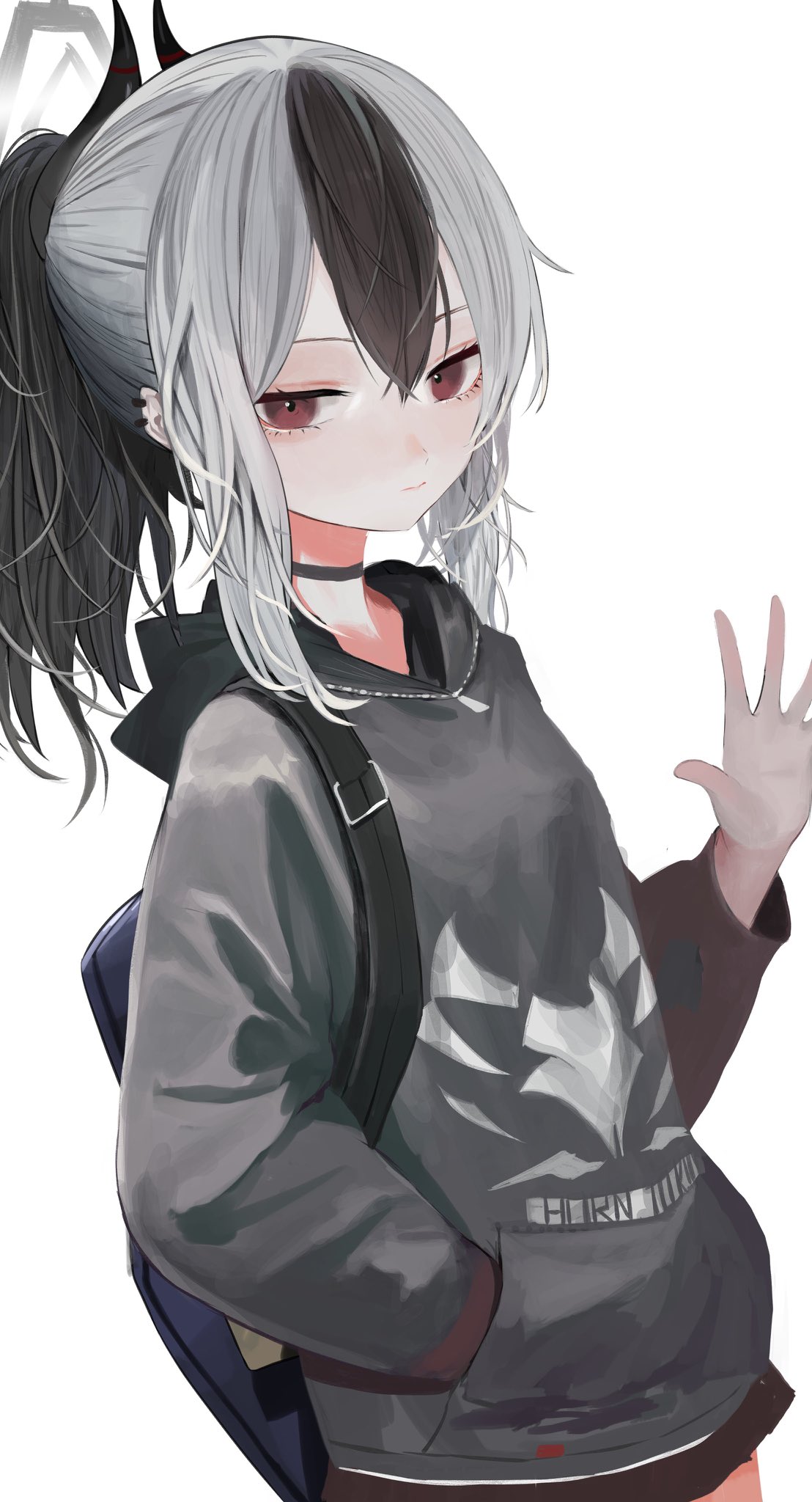 Safebooru - 1girl backpack bag basaru 1106 black choker black hair black hoodie blue archive ...