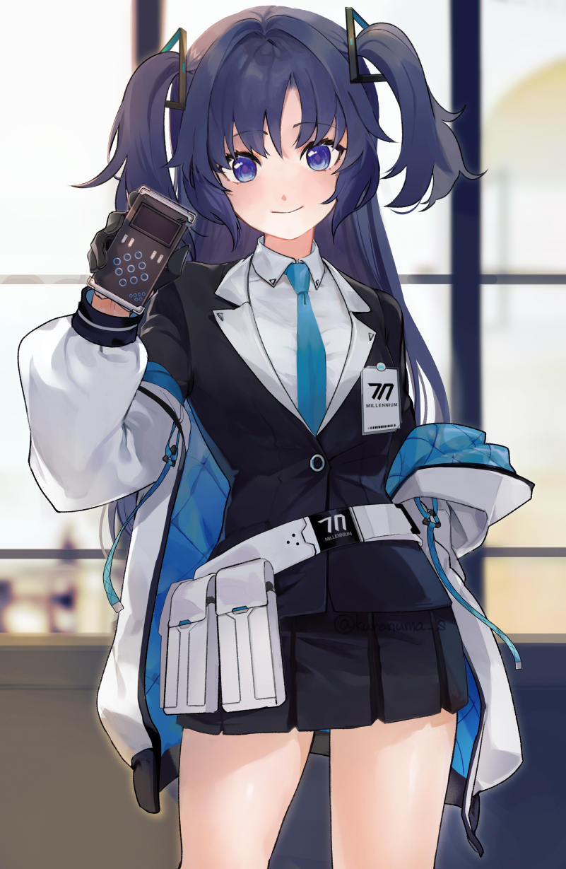 Safebooru - 1girl belt belt pouch black gloves black skirt black suit blue archive blue eyes ...