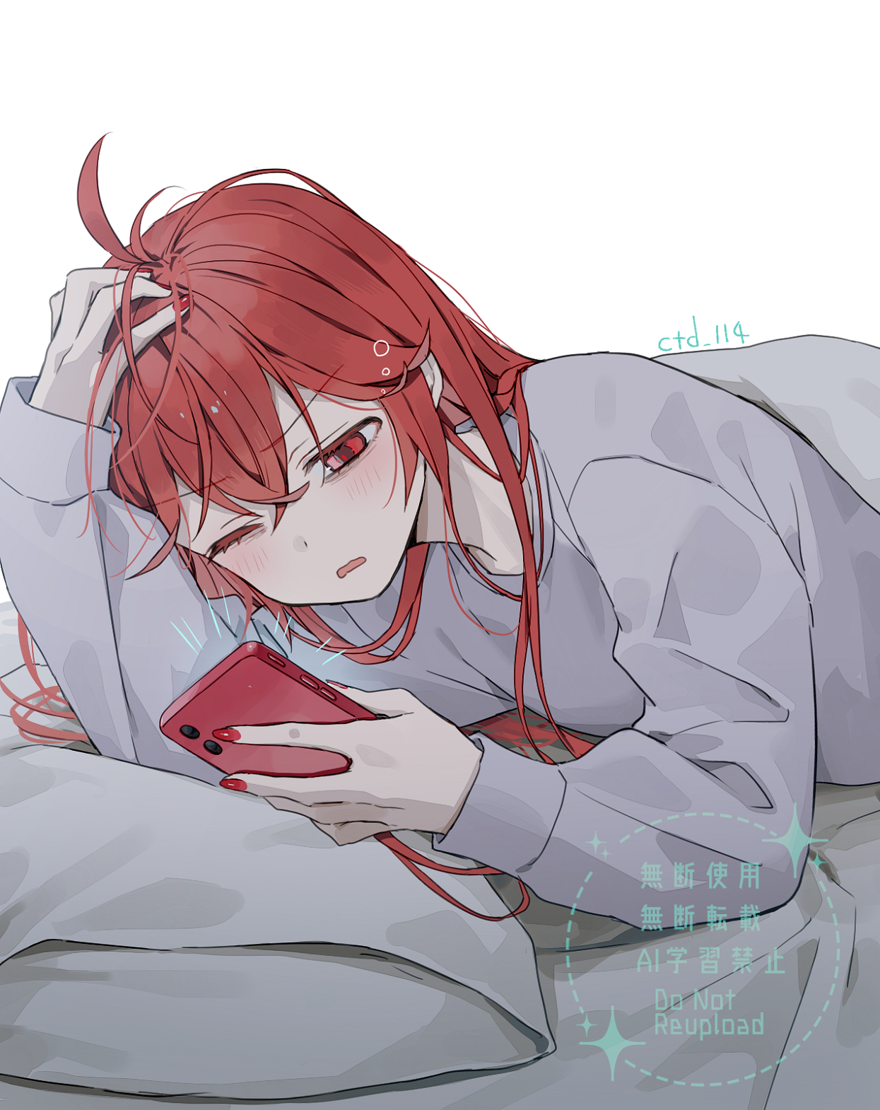 Safebooru - 1girl ahoge artist name blush cellphone commentary request ...