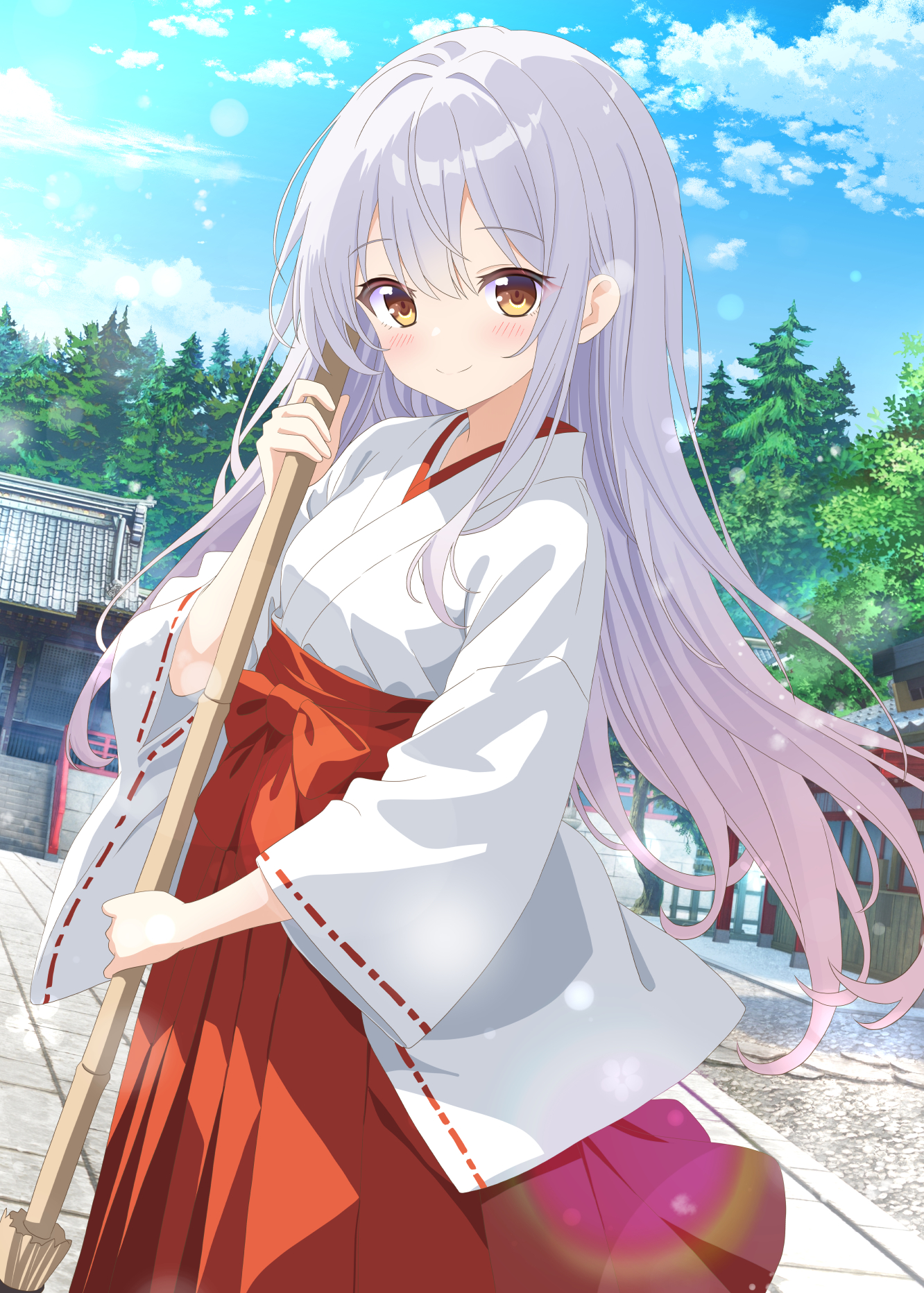 Safebooru - 1girl aruka (alka p1) blue sky blush broom closed mouth ...