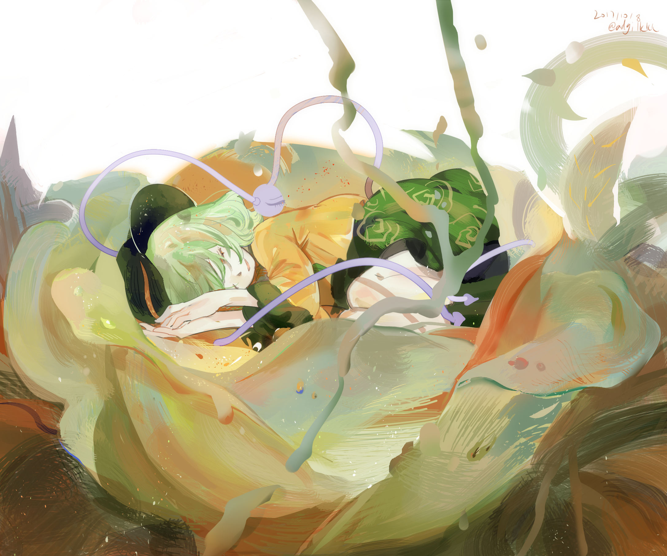 Safebooru - 1girl black hat closed eyes dated eyeball floral print ...