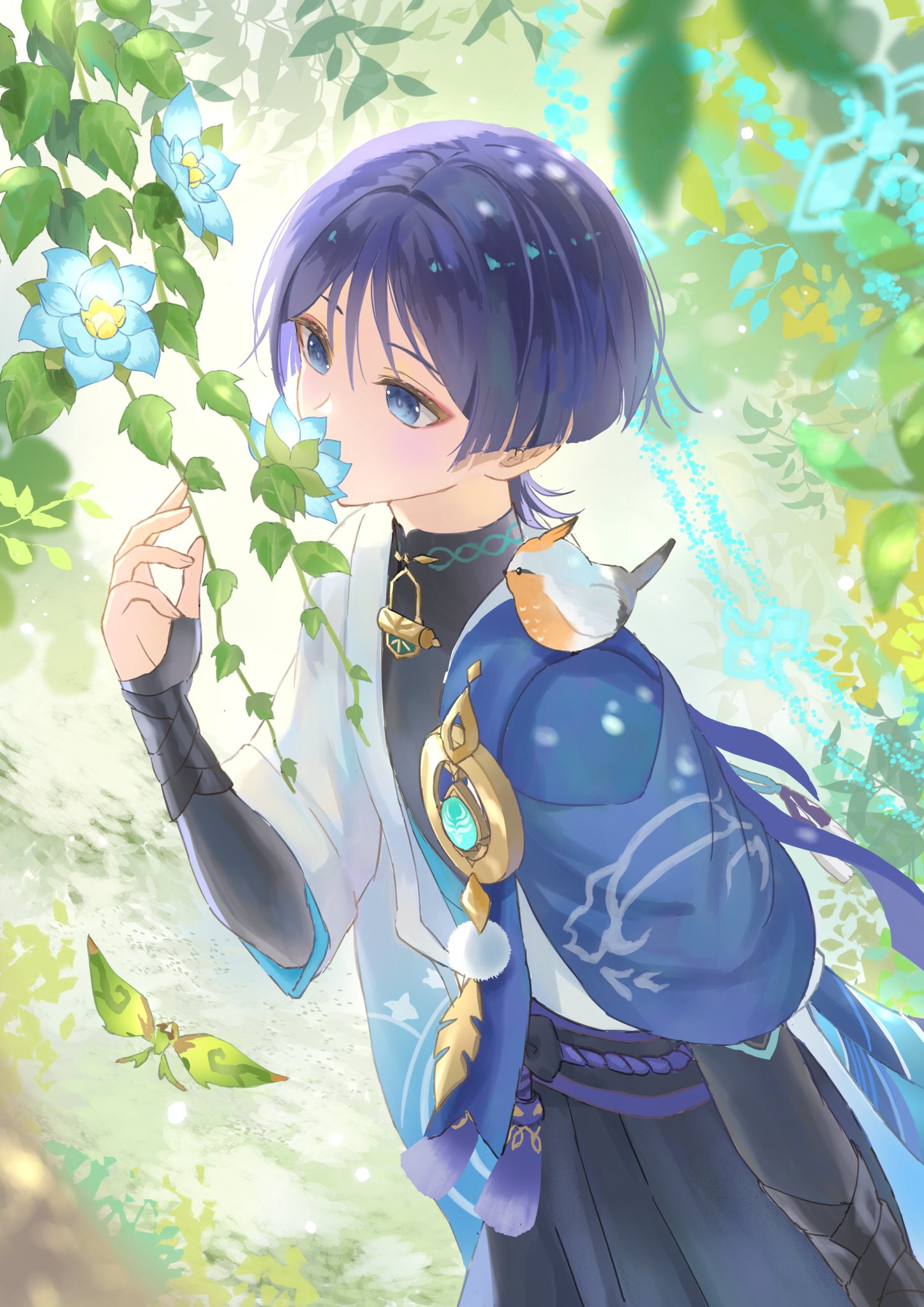 Safebooru - 1boy anemo symbol (genshin impact) animal print aqua gem ...