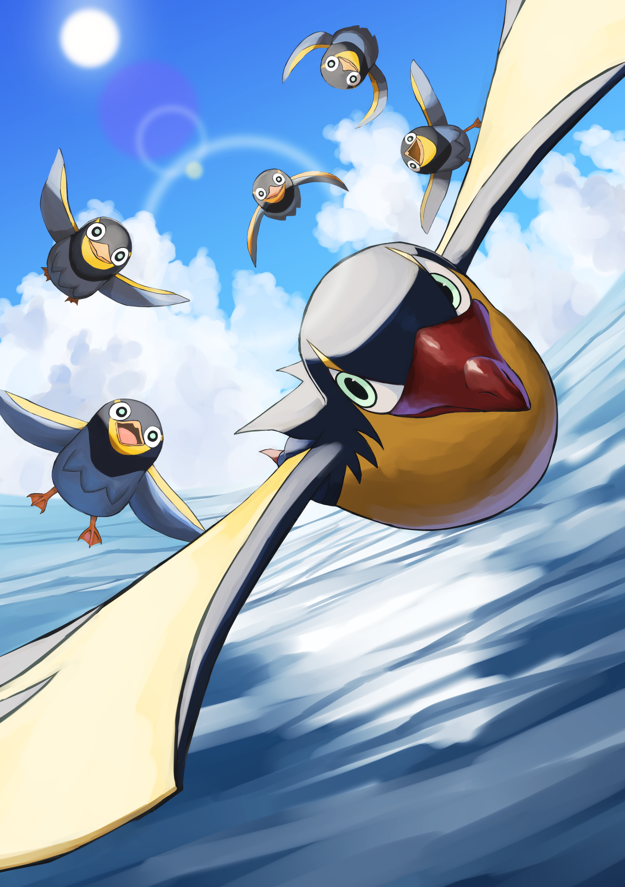 Safebooru - absurdres aqua sclera beak bird black eyes blue sky bright ...