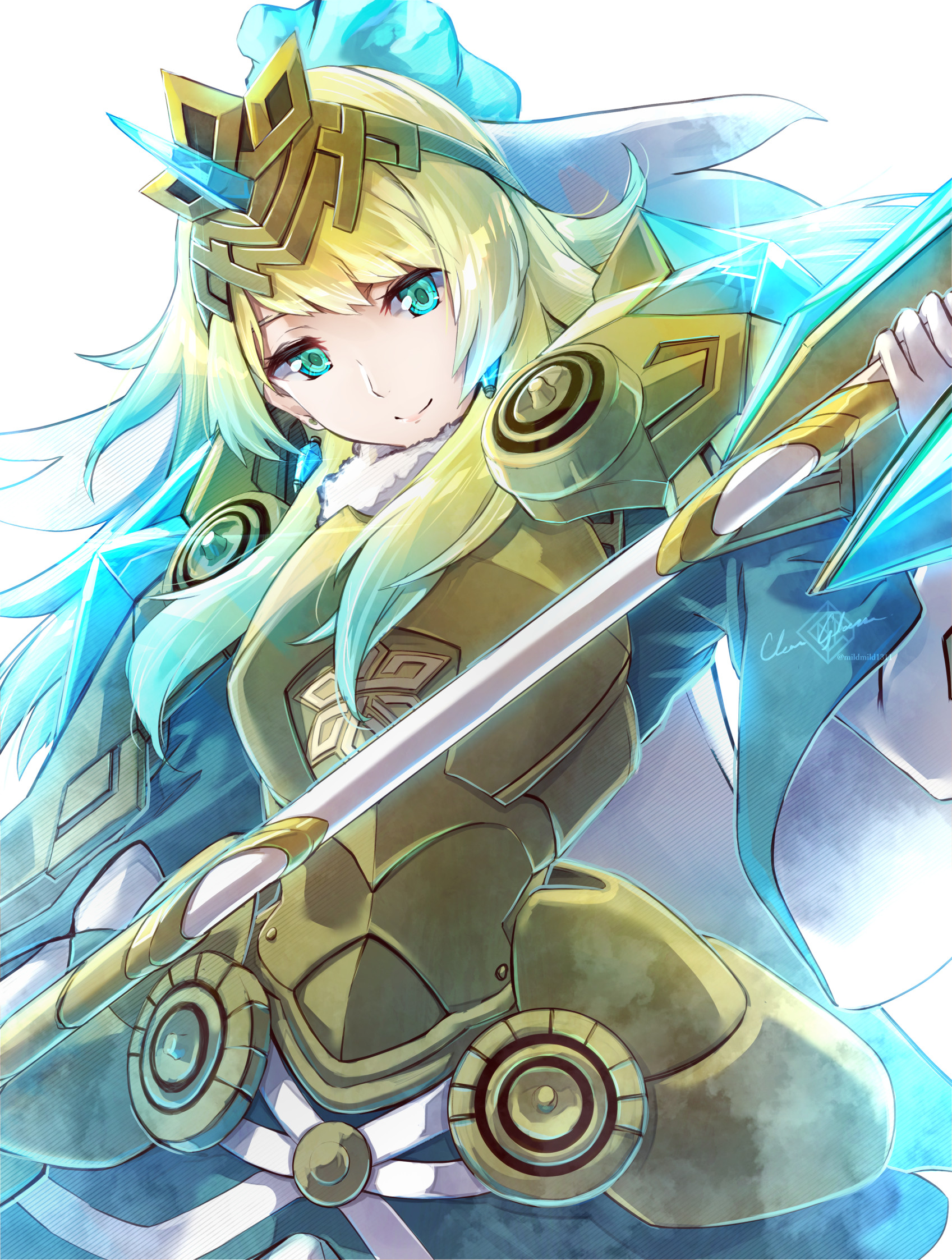 Safebooru - 1girl armor armored dress axe blonde hair blue eyes clear ...
