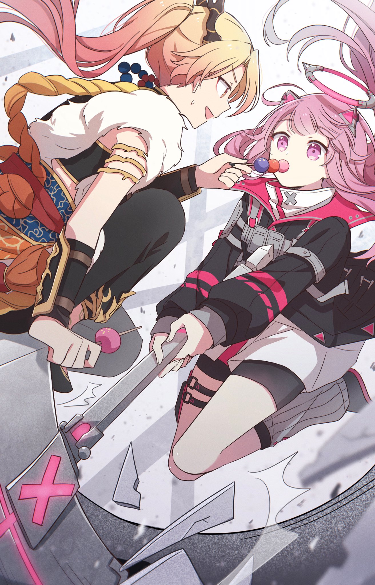 Safebooru - 1boy 1girl bagel land black nails blonde hair close game/offline (project sekai ...