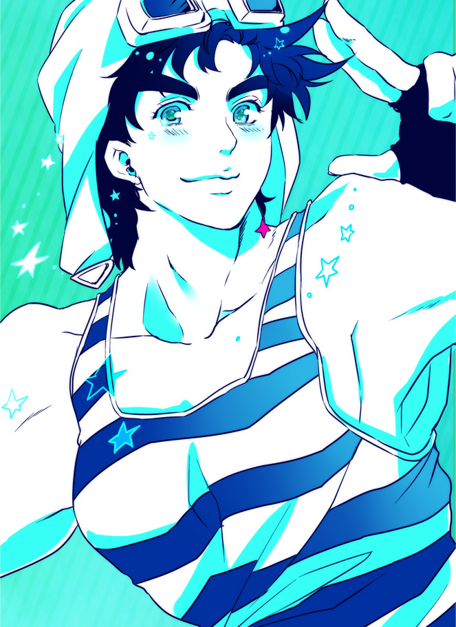 Safebooru - 1boy aviator cap battle tendency birthmark fingerless ...