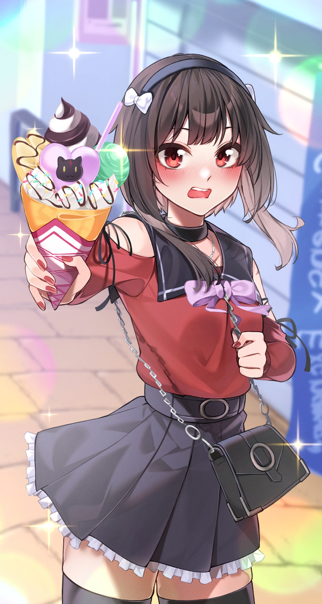 Safebooru - 1girl adapted costume bag bare shoulders black choker black hair black hairband ...