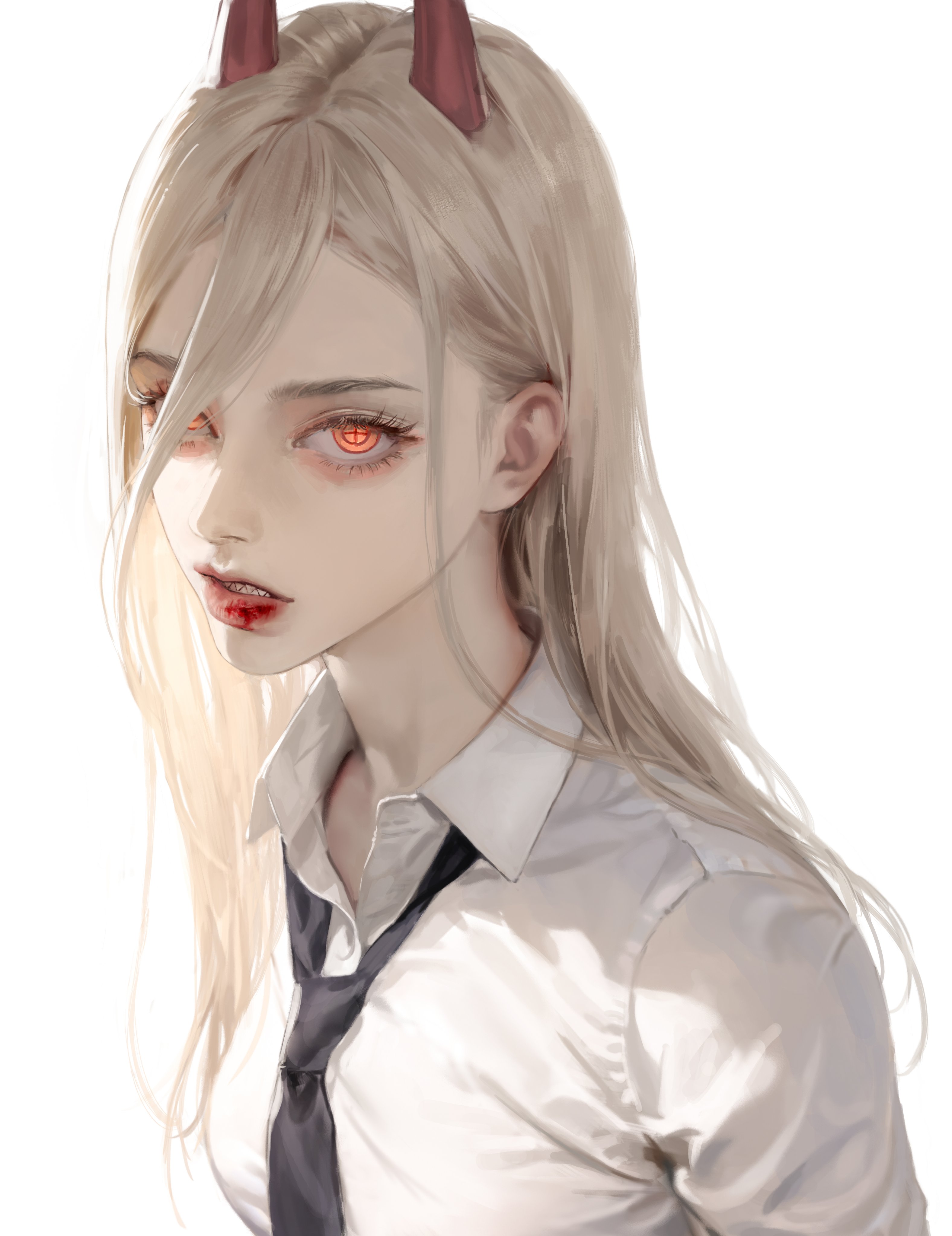 Safebooru - 1girl absurdres black necktie blonde hair chainsaw man collared shirt cross-shaped ...