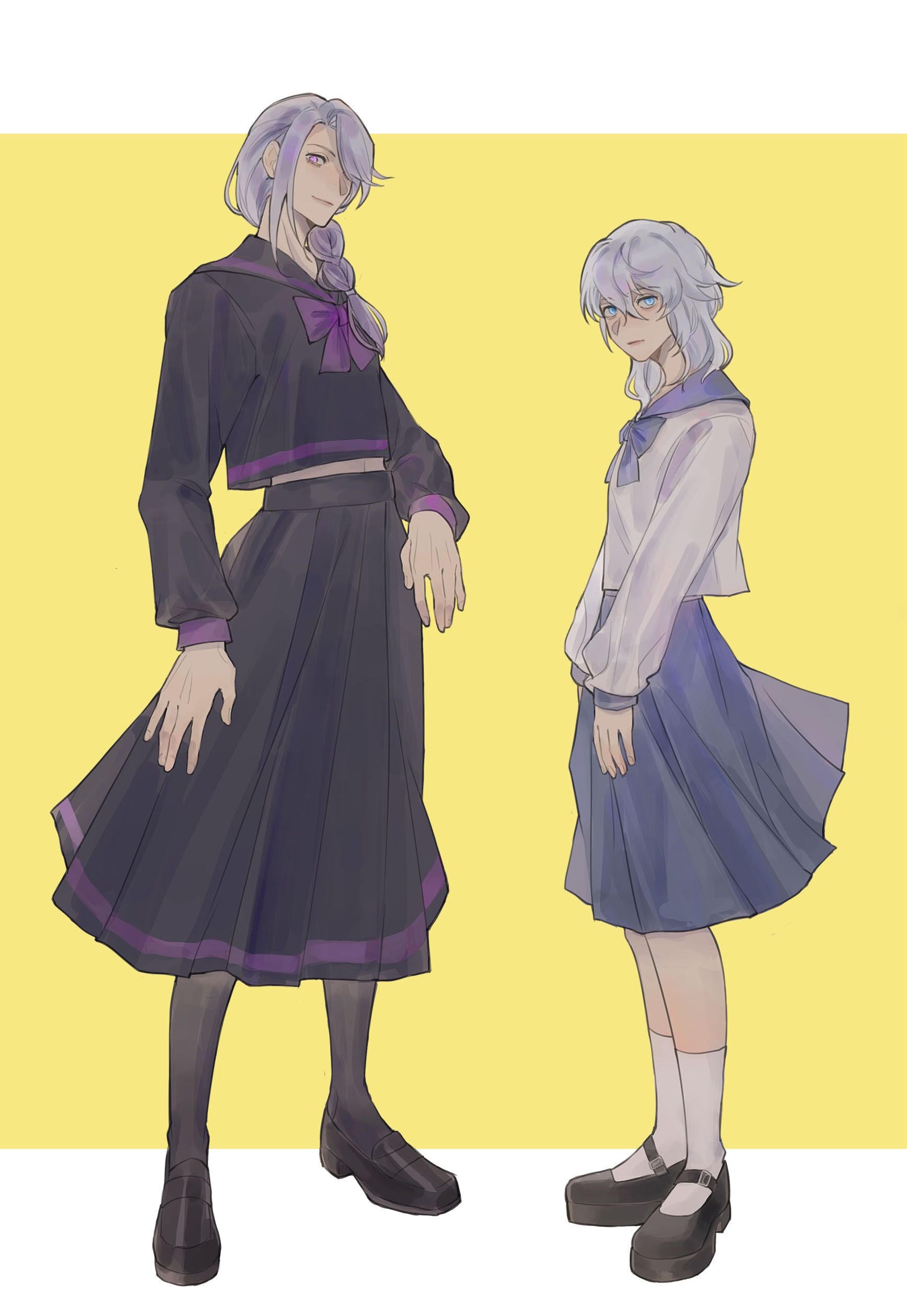 Safebooru - 2boys absurdres ayaa dj black footwear black pantyhose black serafuku black shirt ...