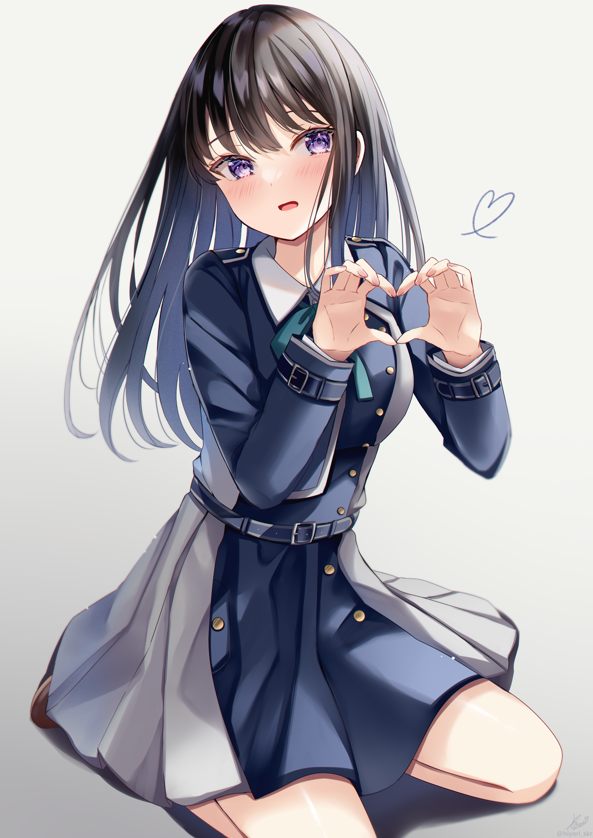 Safebooru - 1girl black hair blue dress blush bow breasts brown footwear commentary request ...