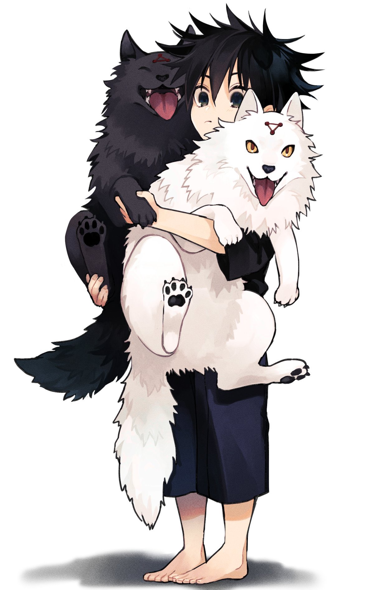Safebooru - 1boy ^ ^ accelerando aged down animal barefoot black eyes ...