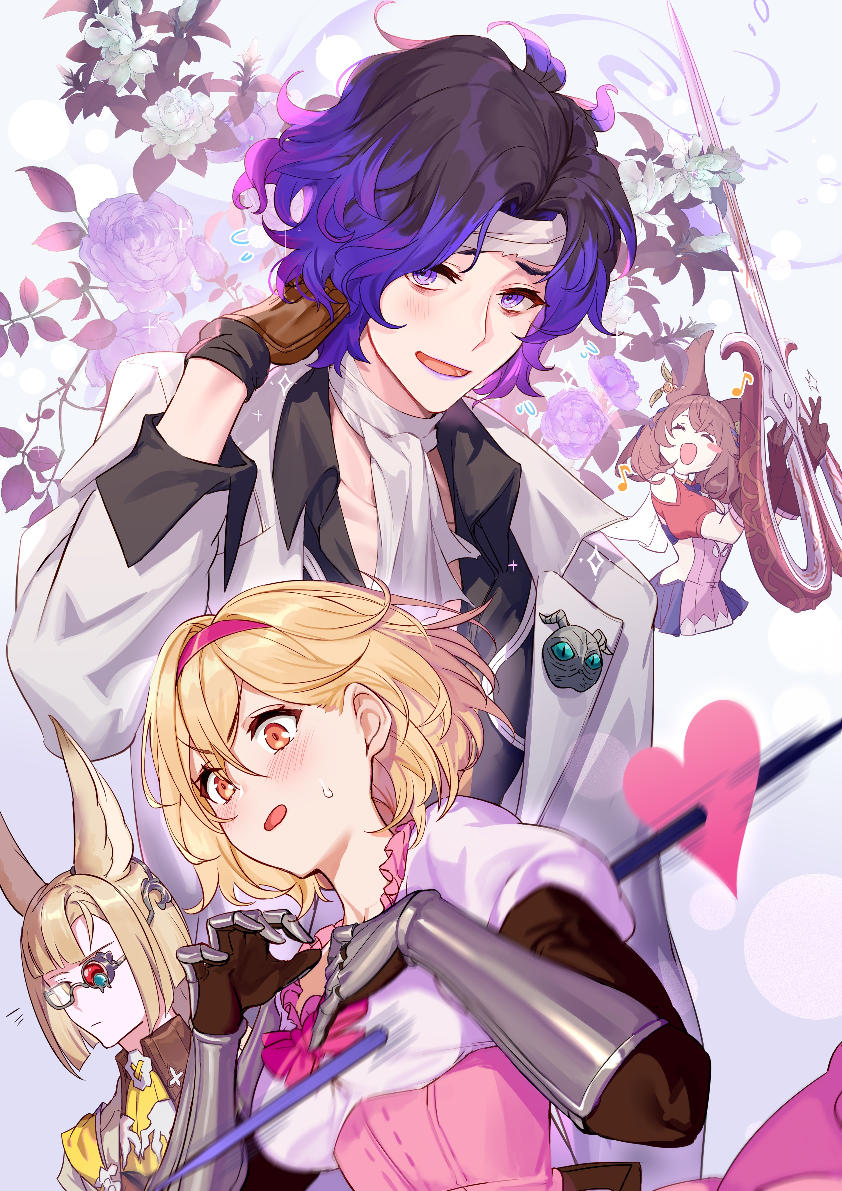 Safebooru - 2boys 2girls :d :| ^ ^ absurdres aki663 alternate hair length alternate hairstyle ...