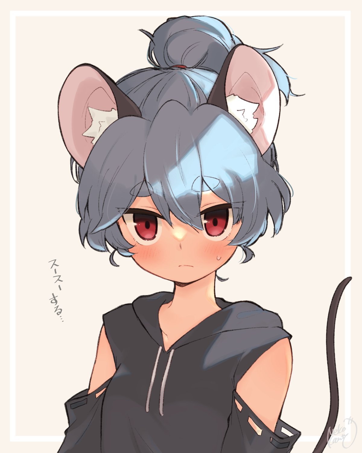 Safebooru - 1girl animal ear fluff animal ears detached sleeves grey hair high ponytail highres ...