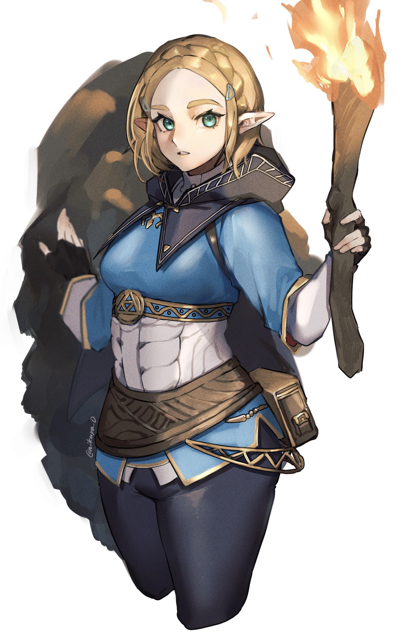 Safebooru - 1girl bag black cape black gloves black pants blonde hair blue shirt braid brown bag ...