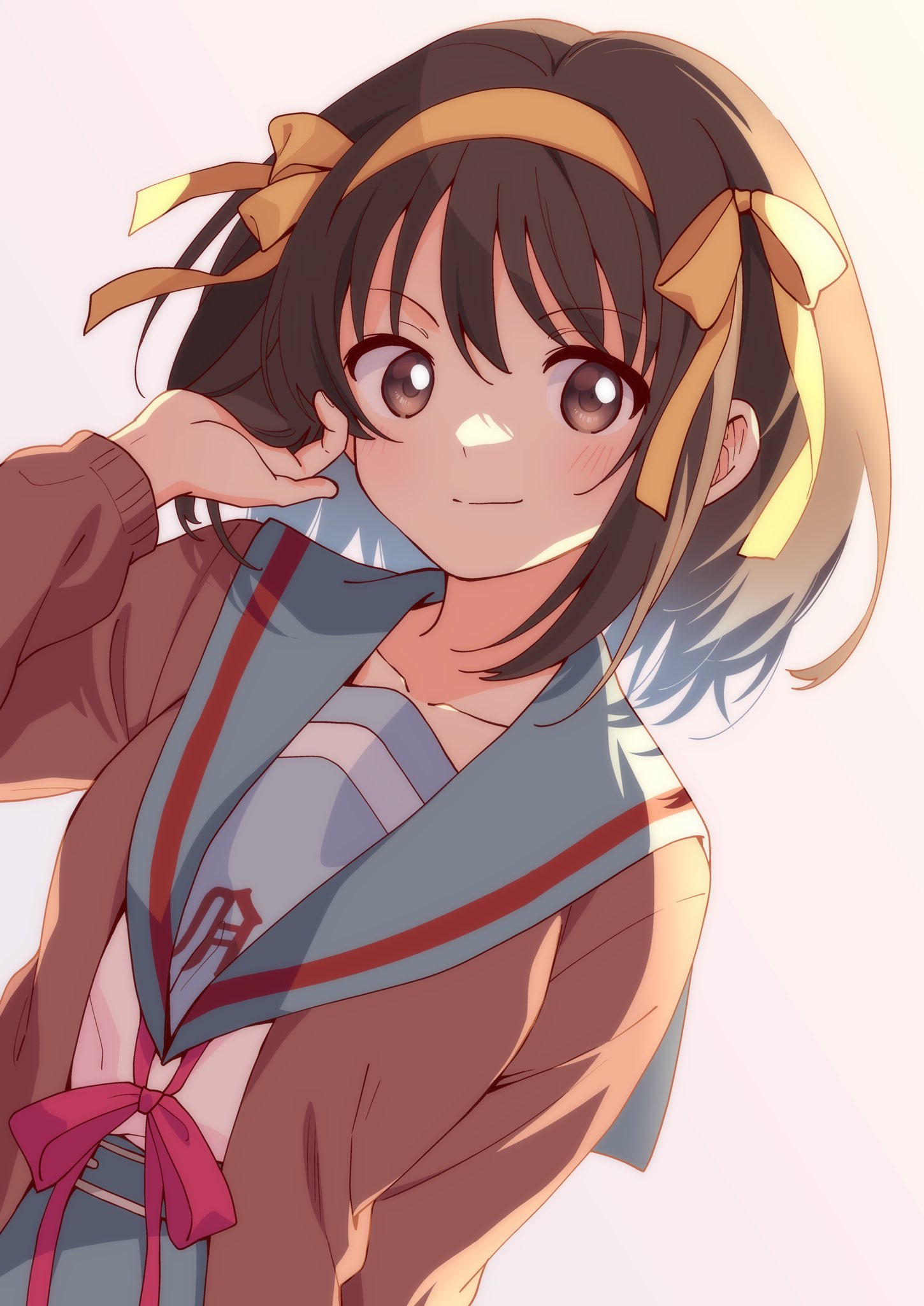 Safebooru - 1girl belt blue belt blue sailor collar blue skirt blush bob cut brown cardigan ...