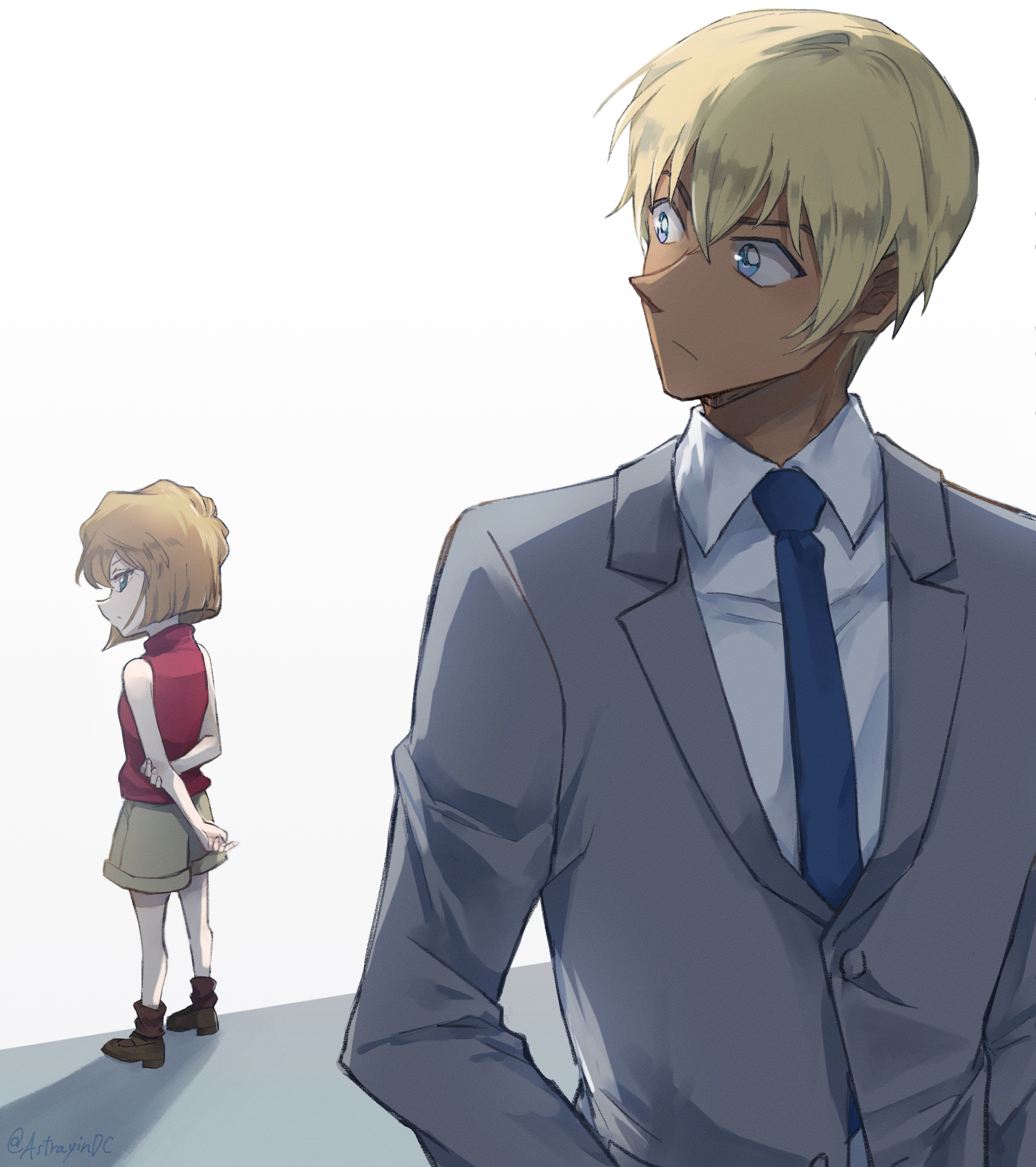 Safebooru - 1boy 1girl amuro tooru arm behind back astrayin bare arms bare shoulders blonde hair ...