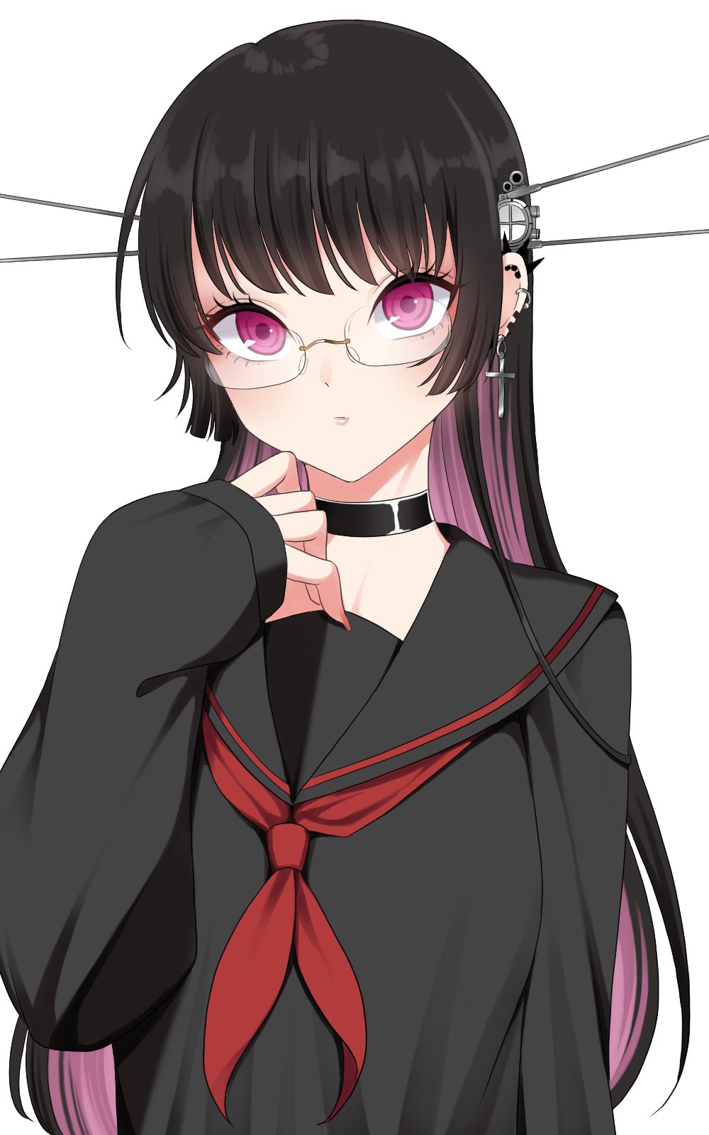 Safebooru - 1girl alternate costume black hair breasts choker choukai (kancolle) closed mouth ...