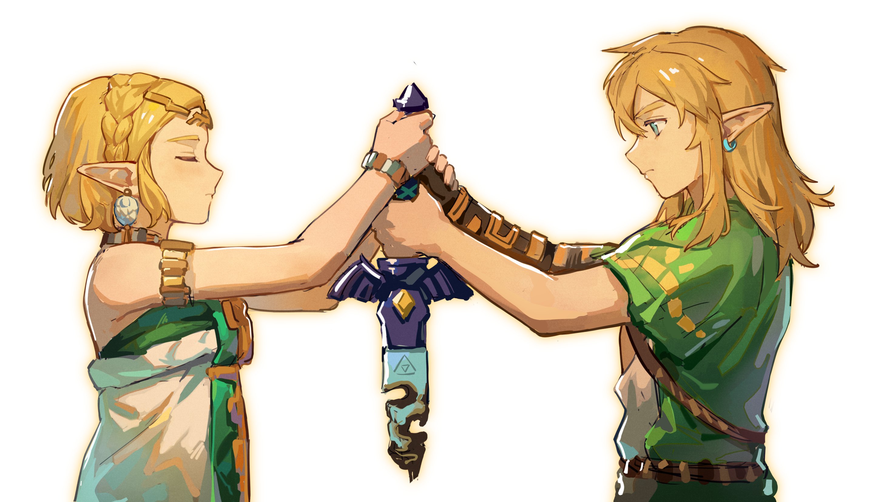 Safebooru - 1boy 1girl armlet bare shoulders blonde hair blue eyes ...