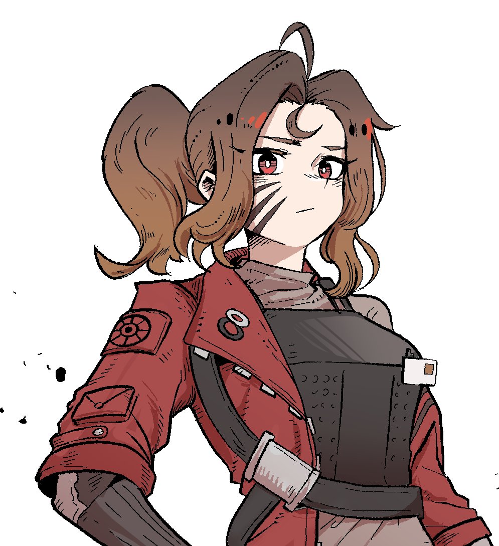 Safebooru - 1girl armor breastplate brown hair brown shirt closed mouth commentary commission ...