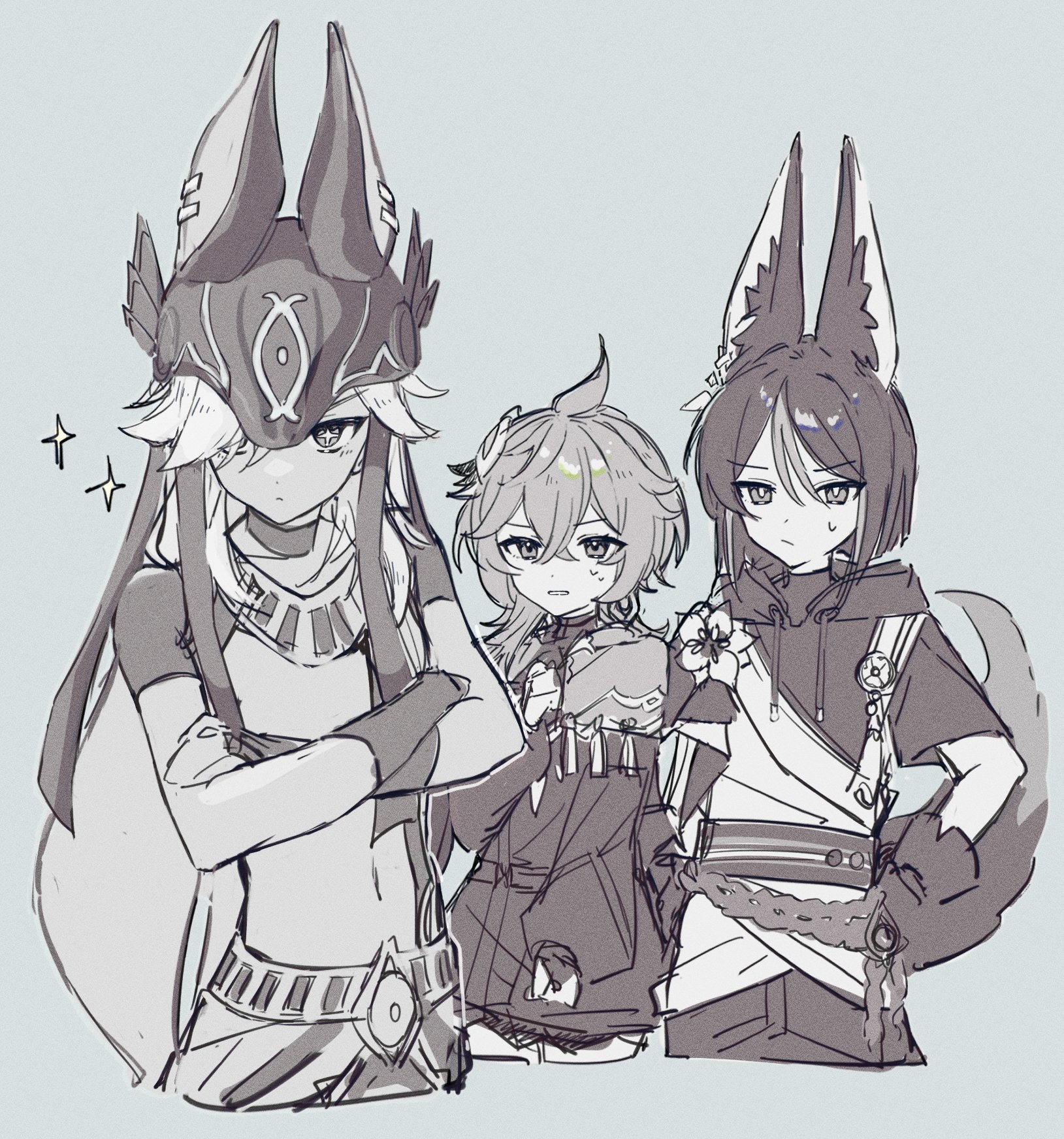 Safebooru - 1girl 2boys animal ear fluff animal ears animal hat closed ...