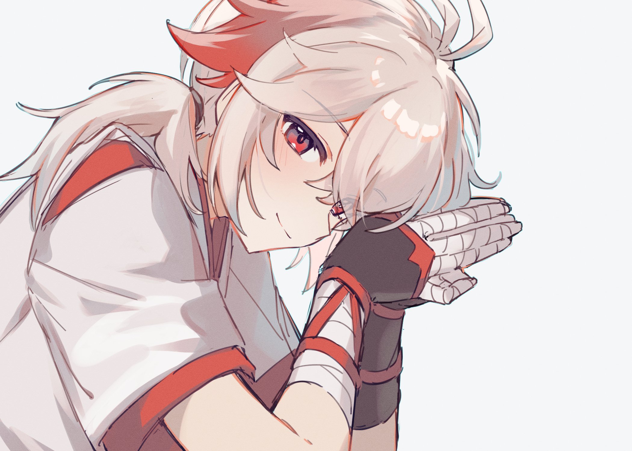 Safebooru - 1boy bandaged arm bandaged hand bandages black gloves blush coyo mi042 crossed bangs ...