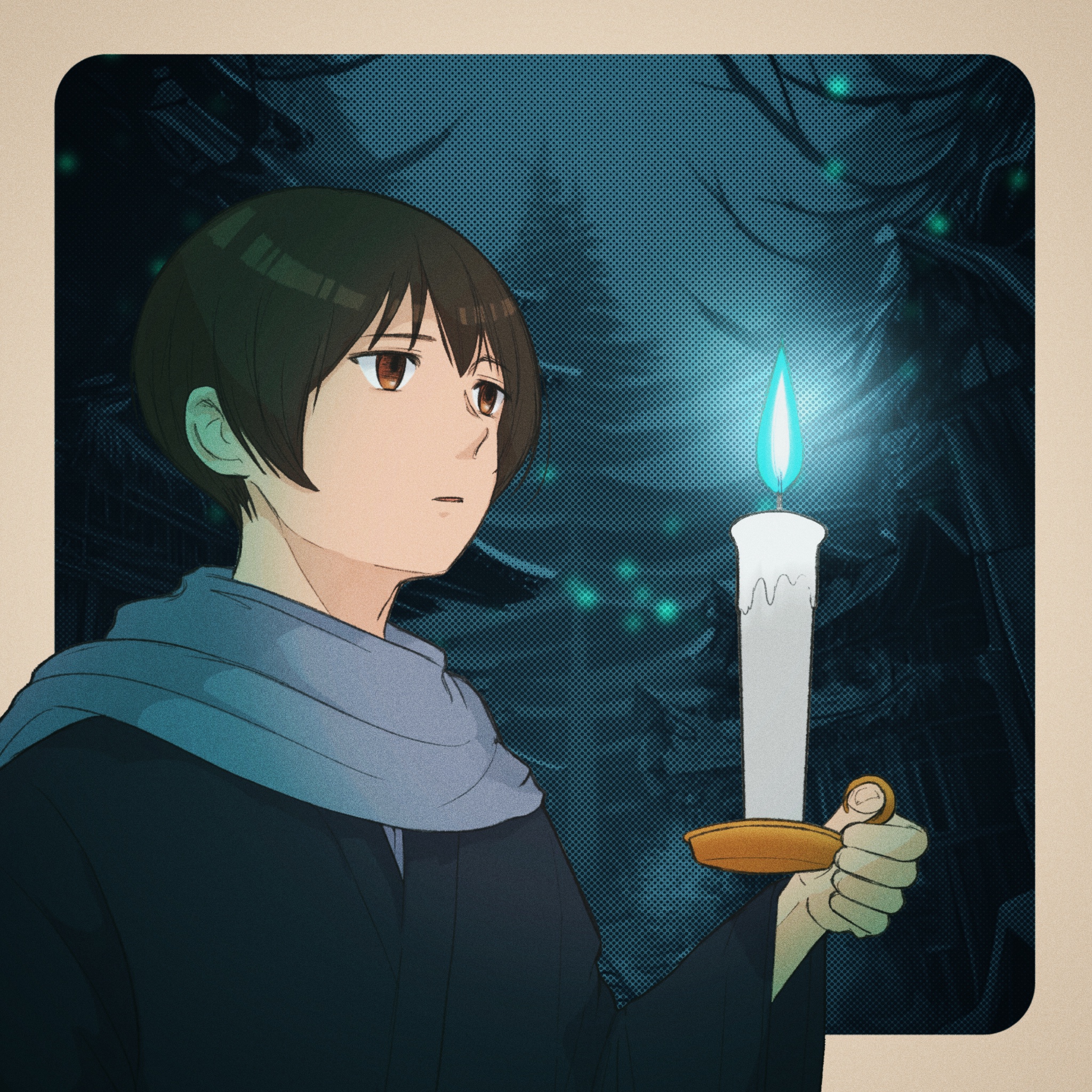 Safebooru - 1boy axis powers hetalia blue fire border brown eyes brown hair candle candlelight ...