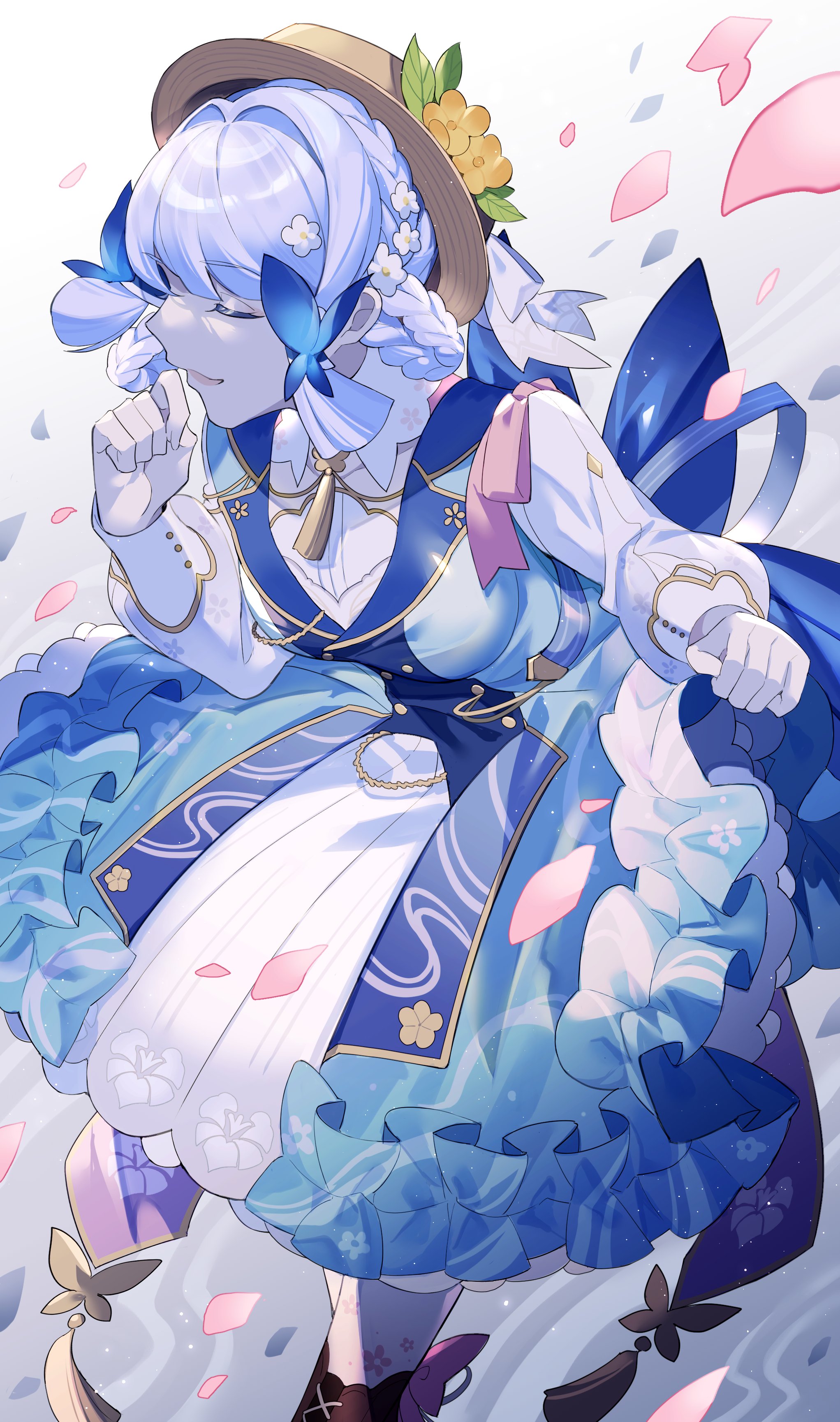 Safebooru - 1girl absurdres blue butterfly blue dress blue hair blunt tresses boots brown ...