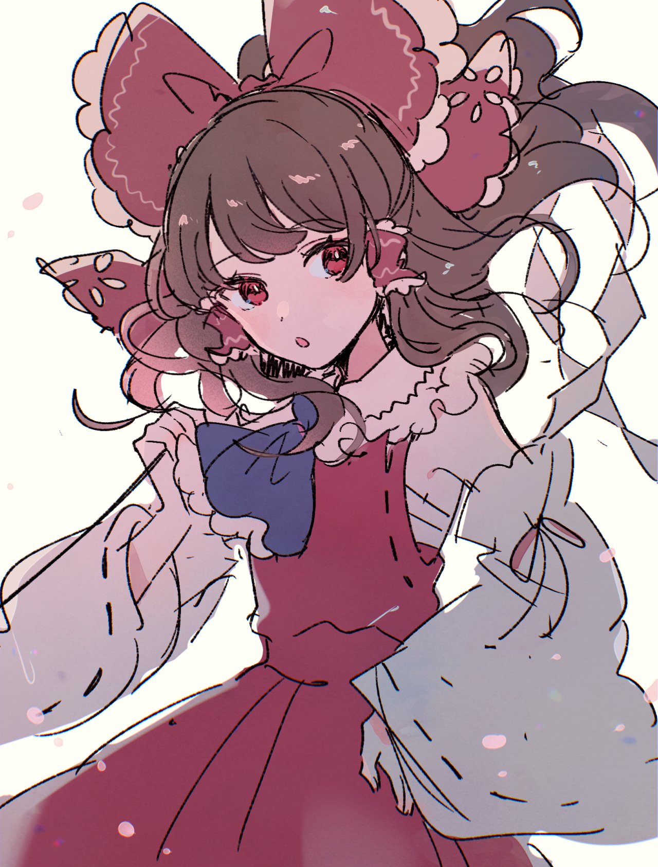 Safebooru - 1girl ascot bare shoulders blue ascot bow brown eyes brown hair detached sleeves ...